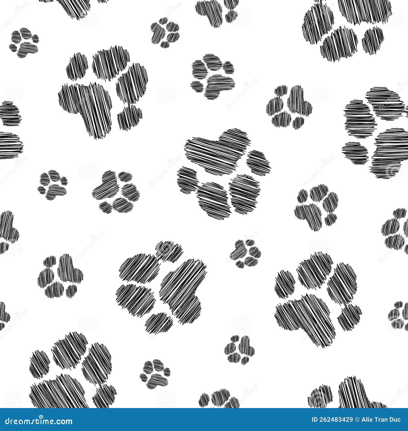 Dog Paw Print Seamless Pattern Scribble Stock Vector - Illustration of ...