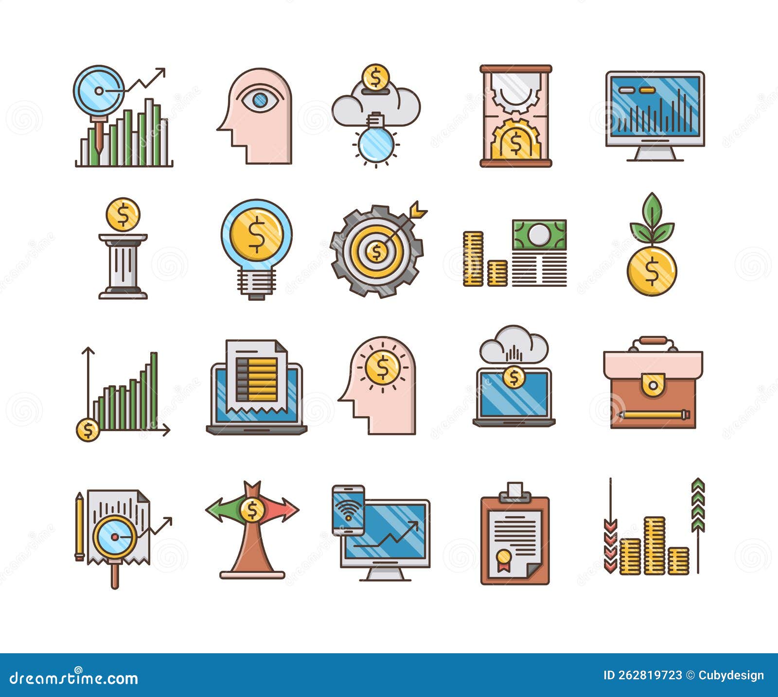 Analytics and Investment Filled Outline Icons, Simple Colored Pictogram ...