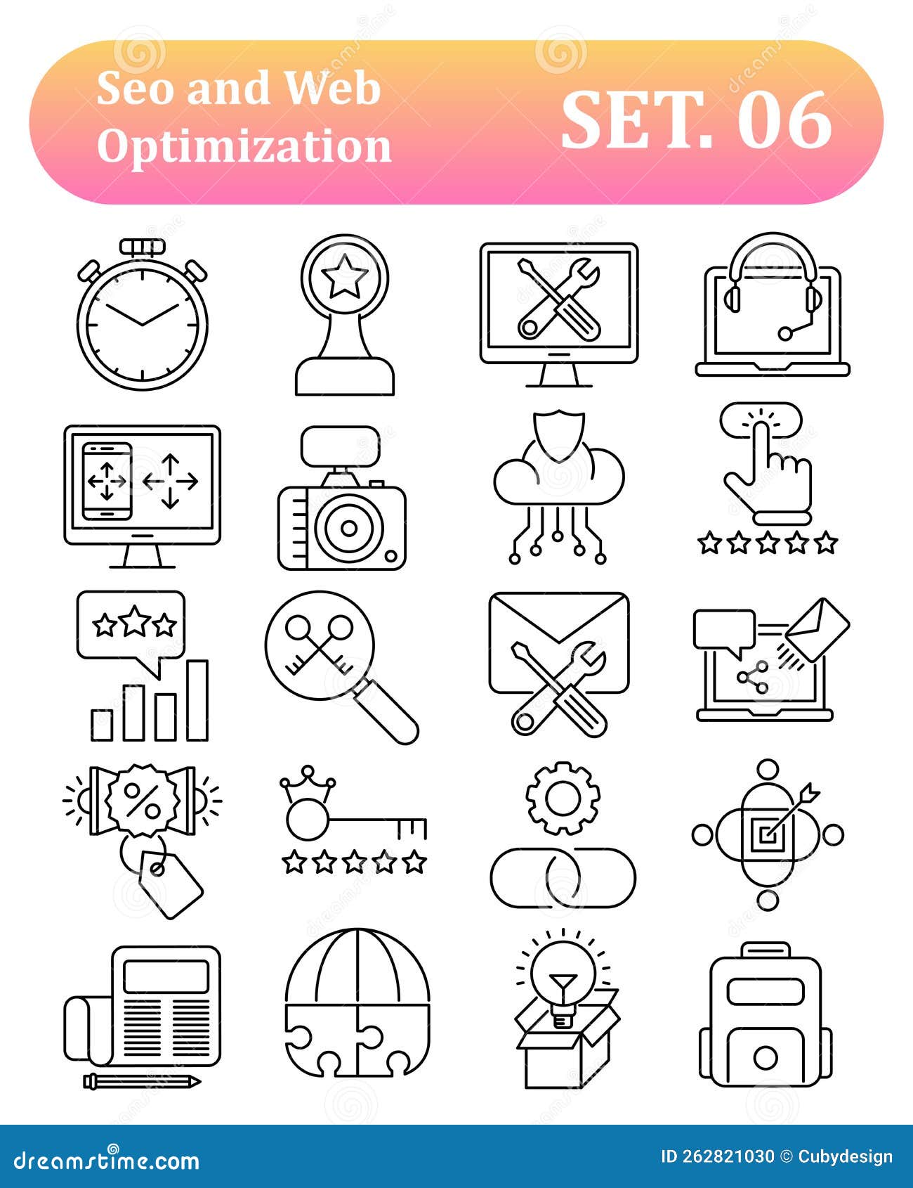 Thin Line Icons Set of Search Engine Optimization Icons, Simple Mono ...
