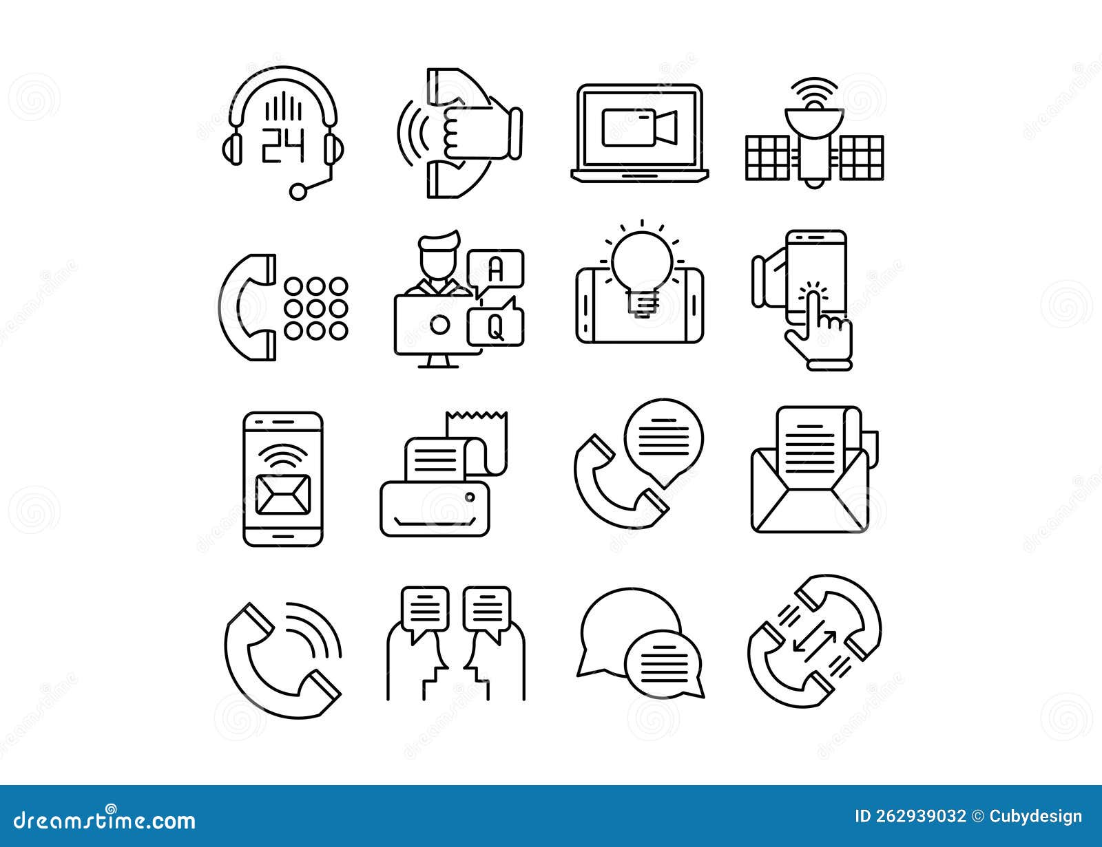 Icons Set of Communication, Simple Outline Pictogram Pack Stock Vector ...