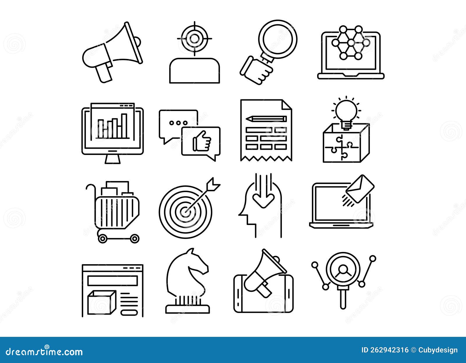 Icons Set of Marketing, Simple Outline Pictogram Pack Stock Vector ...