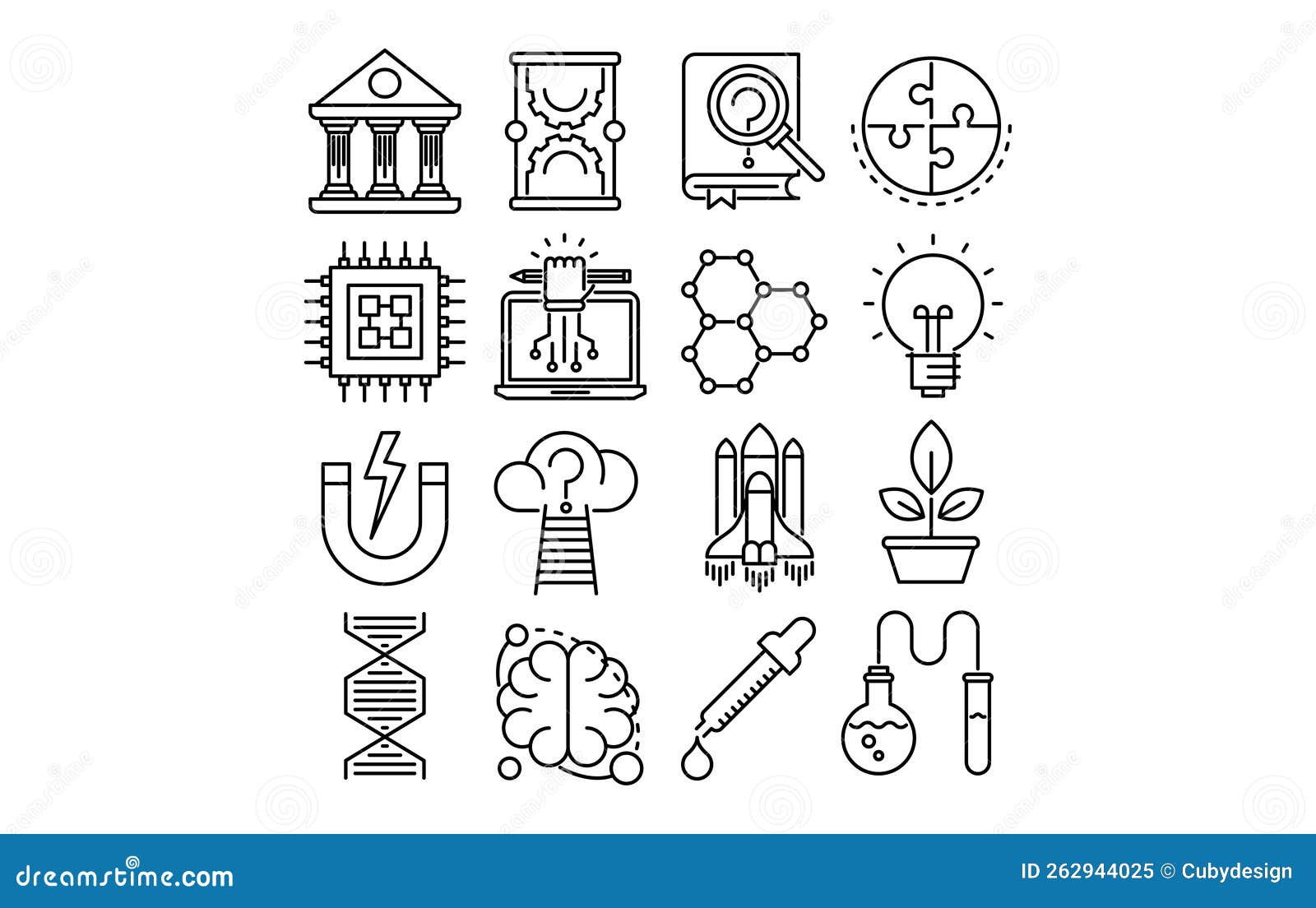 Set Science Simple Lines Icons Of Theory And Experiments. Vector ...