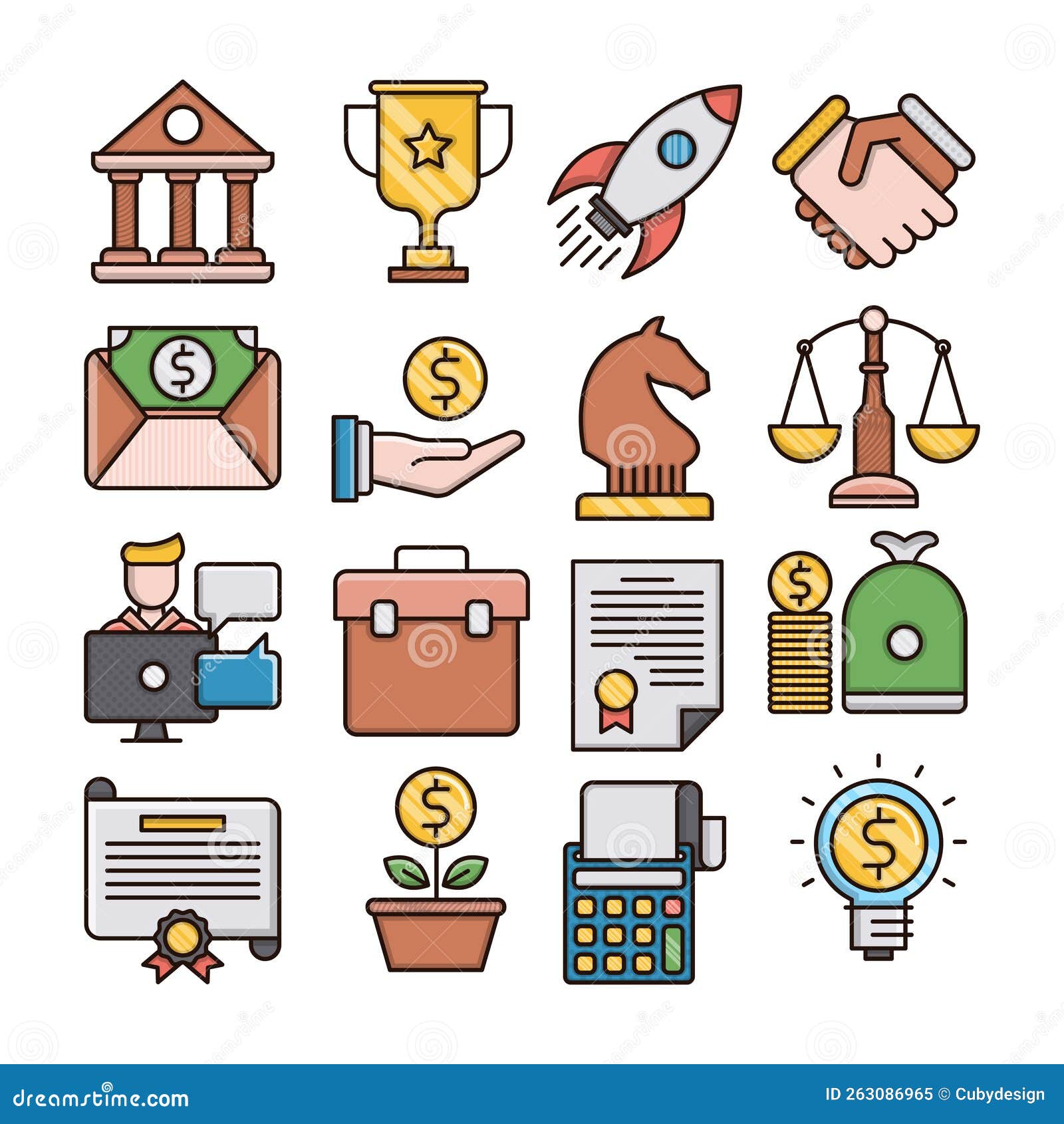 Icons Set of Business, Filled Outline Pictogram Pack Stock Vector ...