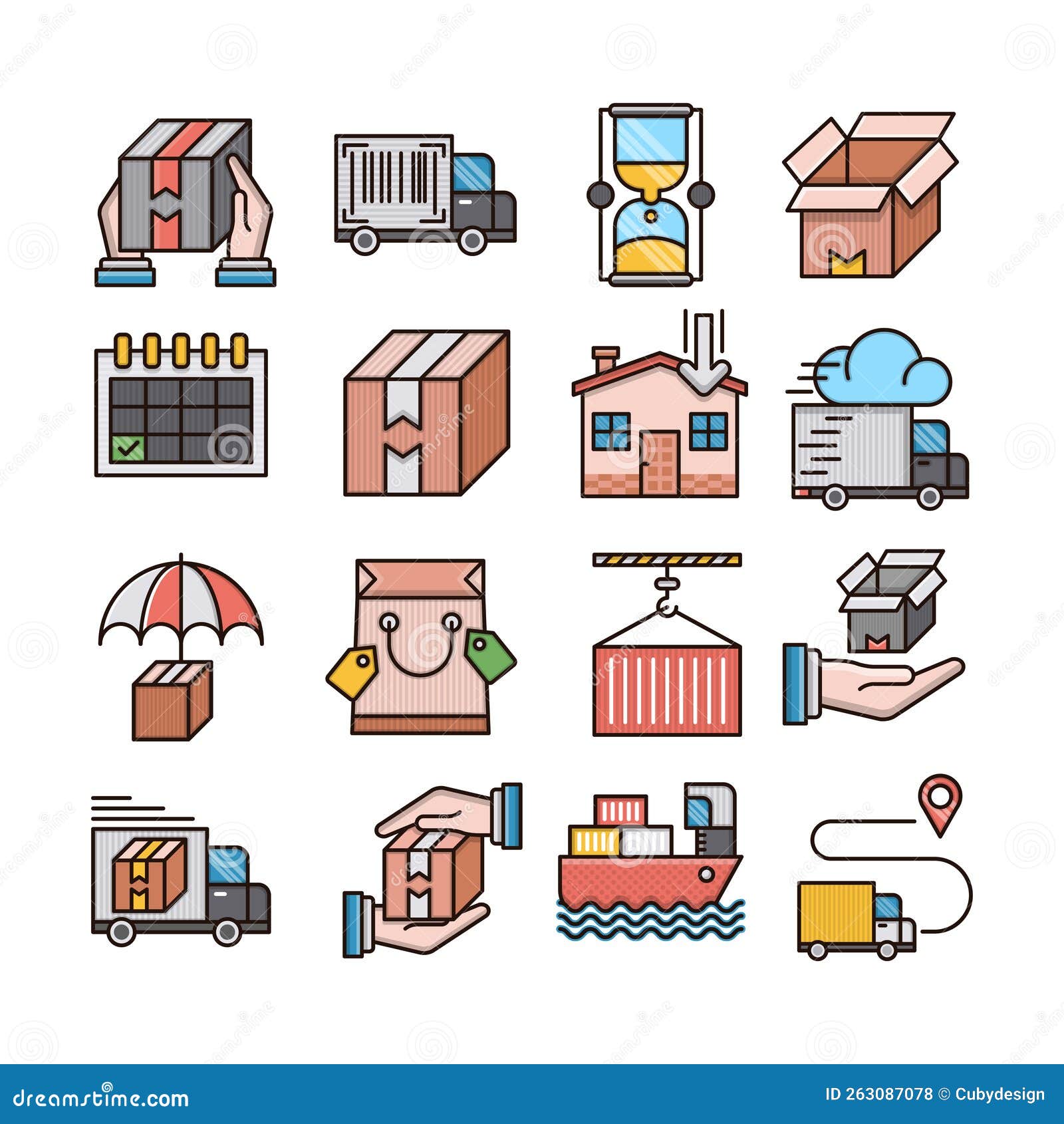 Icons Set of Delivery, Filled Outline Pictogram Pack Stock Vector ...