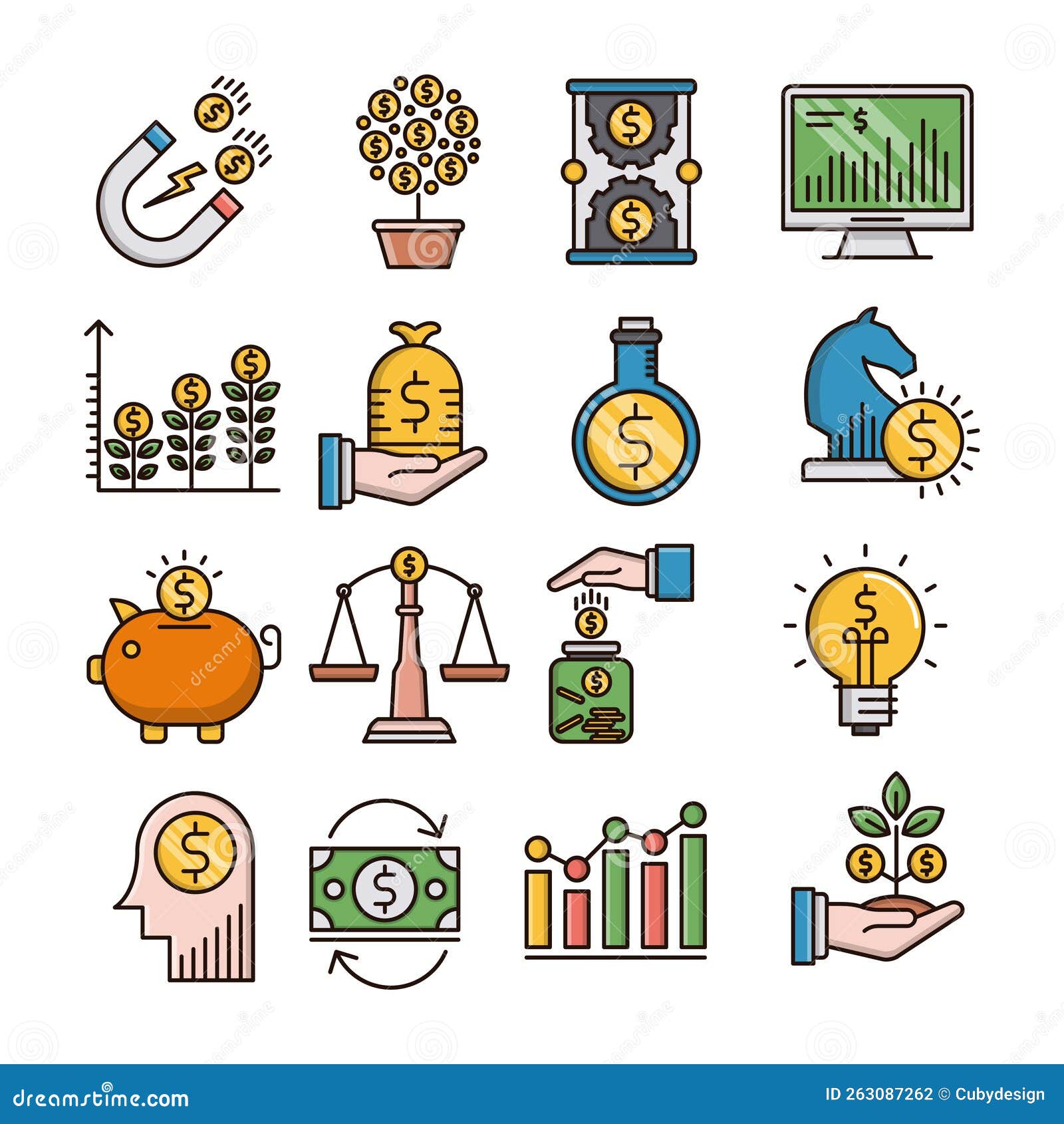Icons Set of Investment, Filled Outline Pictogram Pack Stock Vector ...
