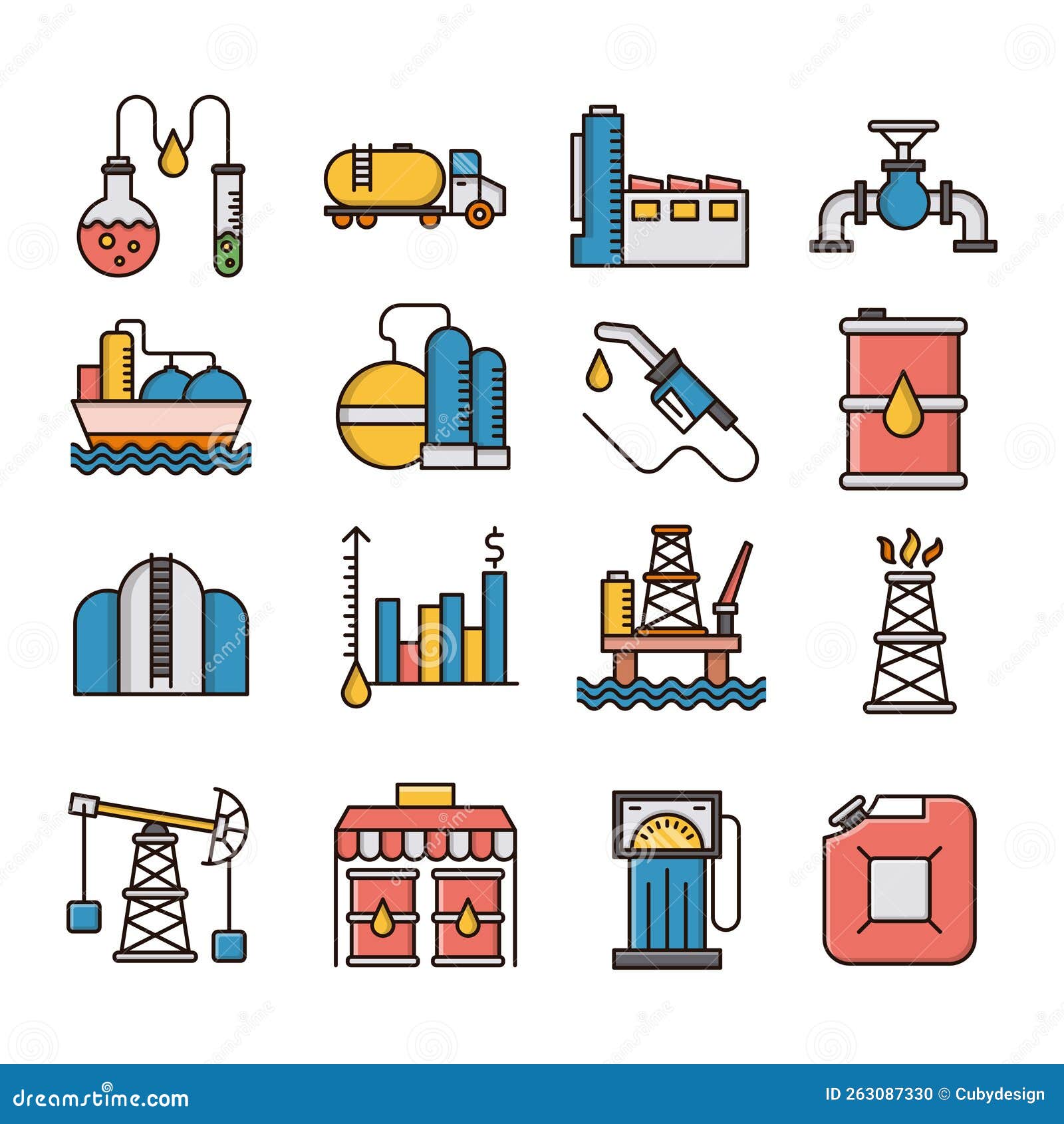 Icons Set of Oil Industry, Filled Outline Pictogram Pack, Stock Vector ...