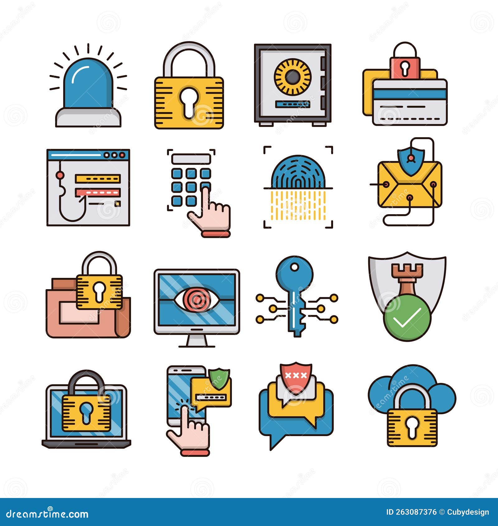 Icons Set of Security, Filled Outline Pictogram Pack Stock Vector ...