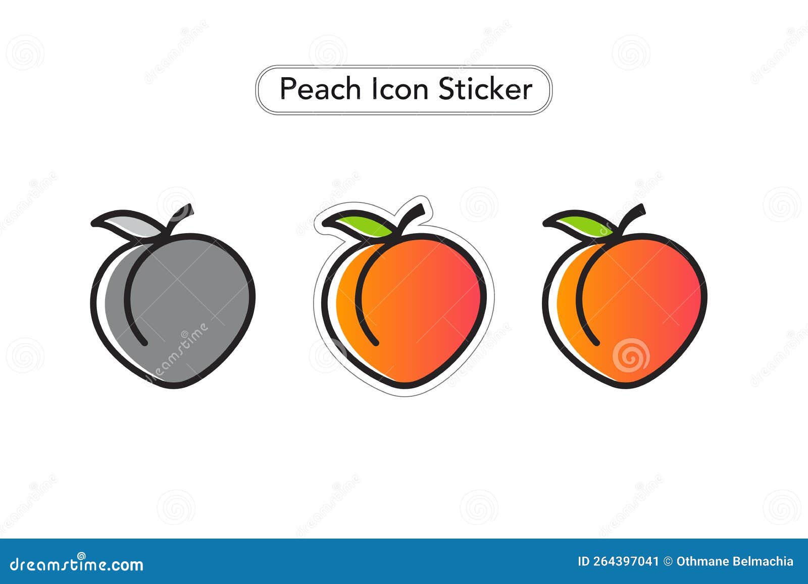 Peach Sticker. Peach Icon. Fruit Colorful Clip Art. Black And White ...