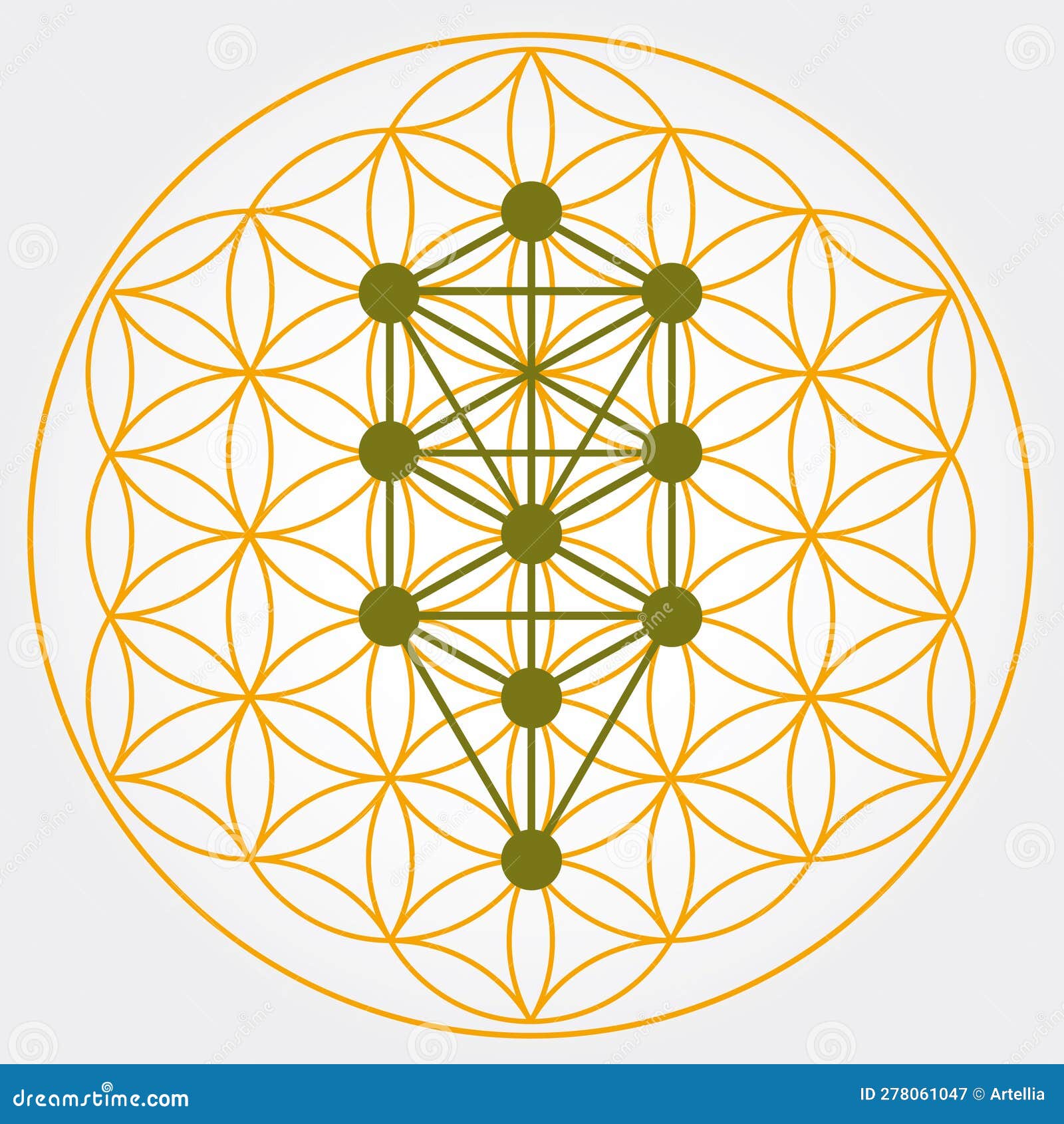Flower of Life Symbol in Yellow and Green Colors, Cosmic Universe ...
