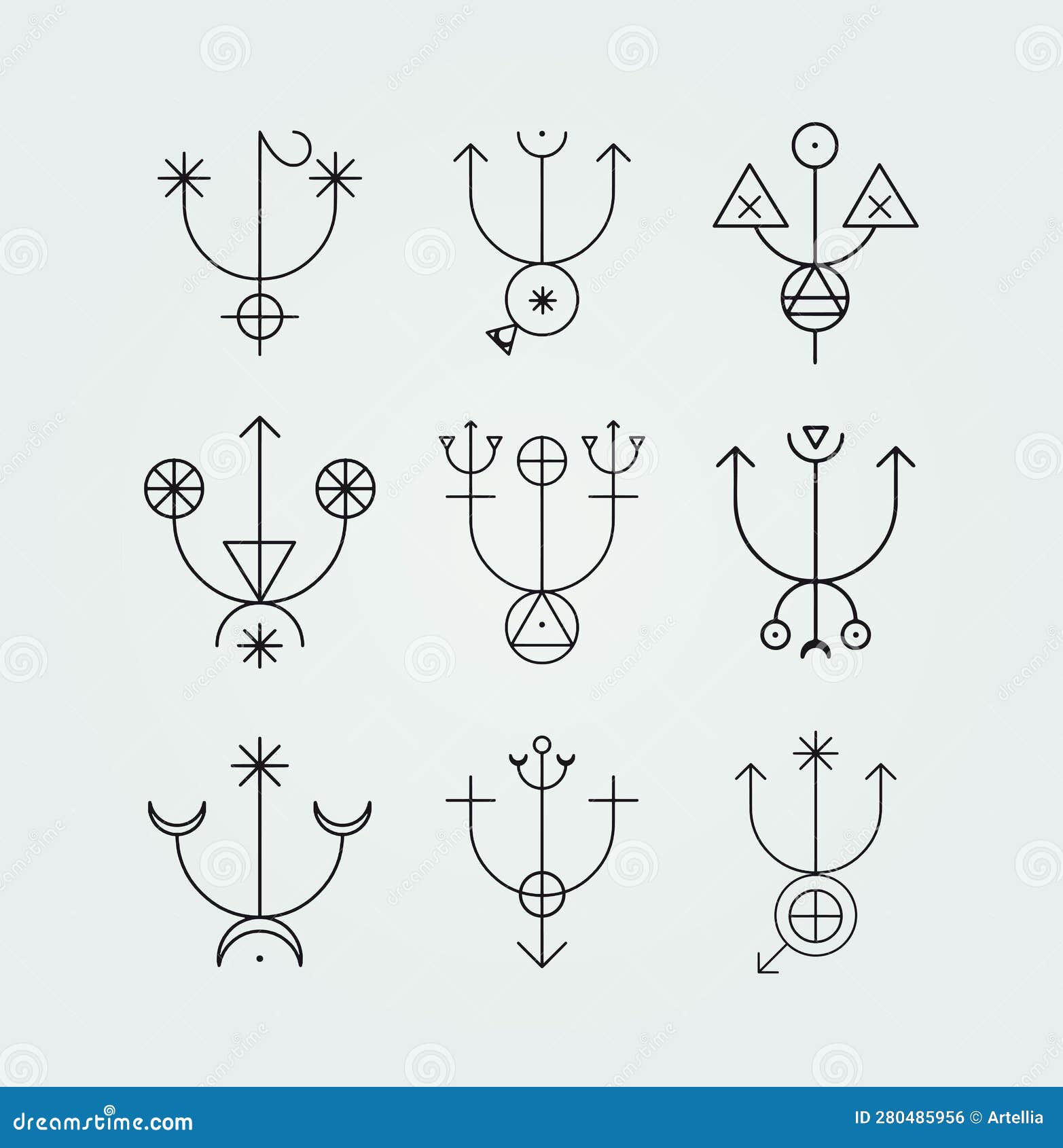 Set of 9 Sigil Symbols Line Icons Mystical Magical Artwork Drawing ...