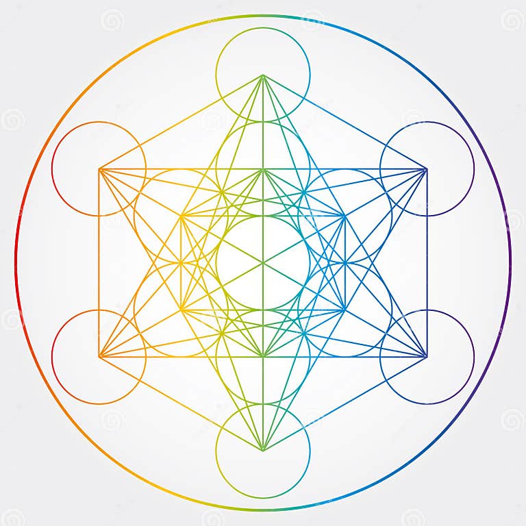 Metatron S Cube Illustration Rainbow Colors Sacred Geometry Symbol ...
