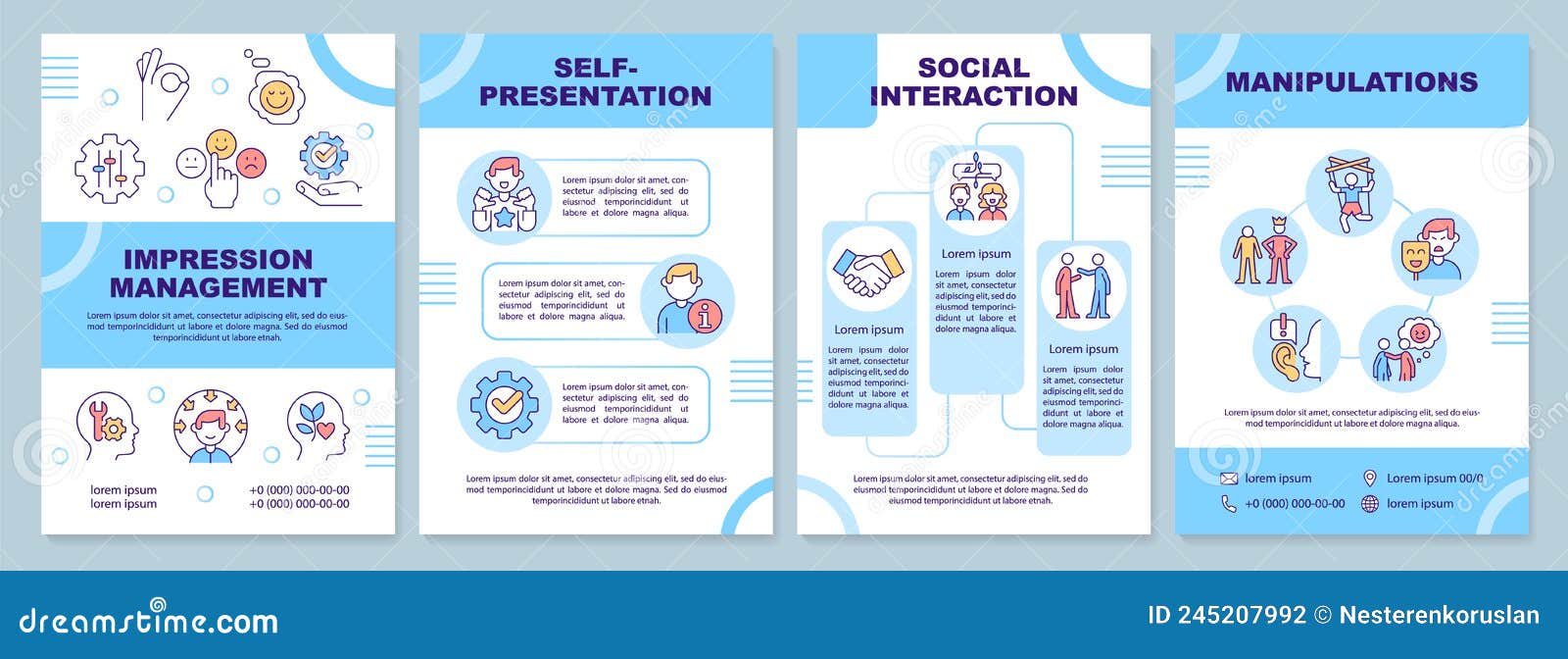 Impression Management Techniques Blue Brochure Template Stock Vector ...