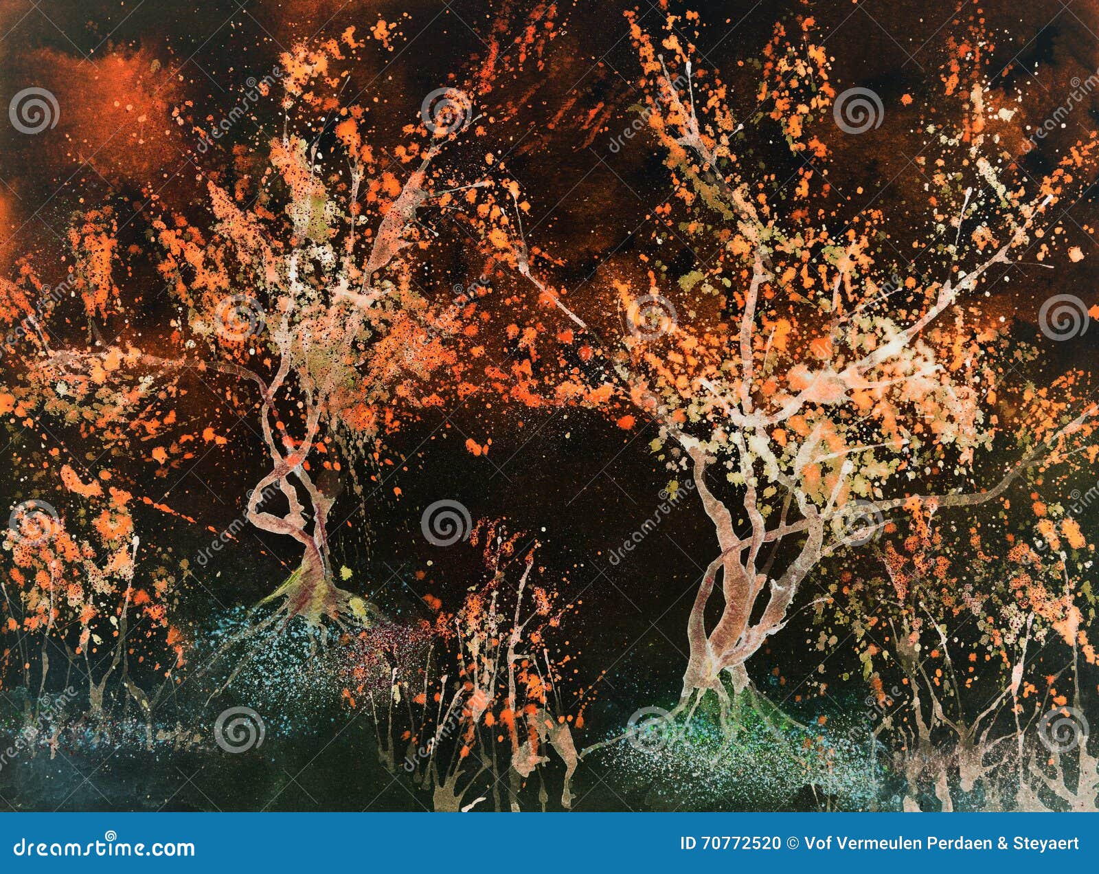 Impression of Red Glowing Trees Against a Night Sky. Stock Illustration ...
