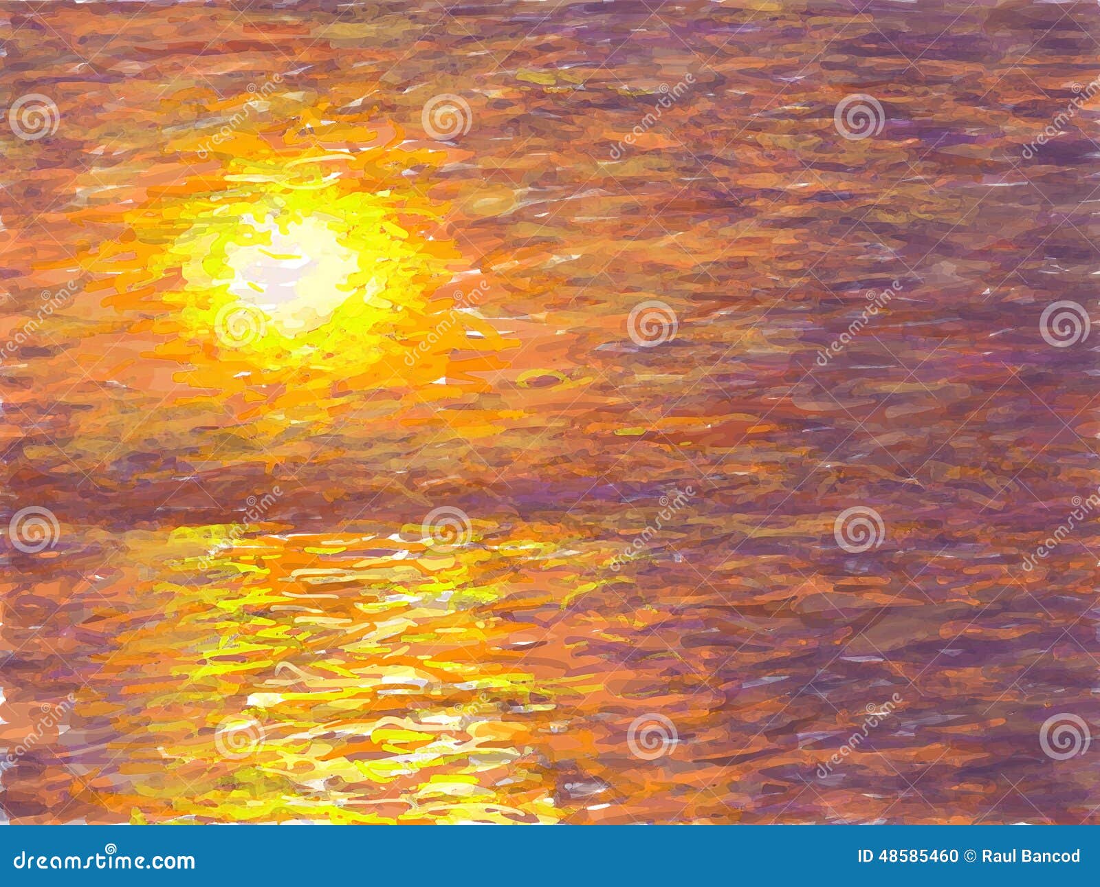 Impressionist Sunset (Misty) Stock Illustration - Illustration of ...