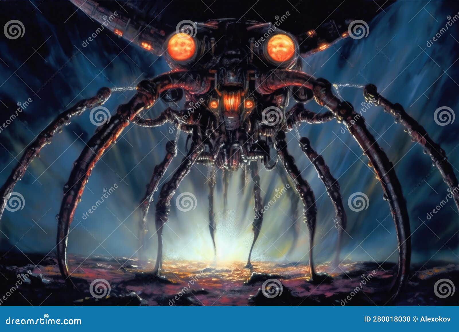 Impressionistic Space Squid Robot Mining with Laser Beam. Futuristic ...