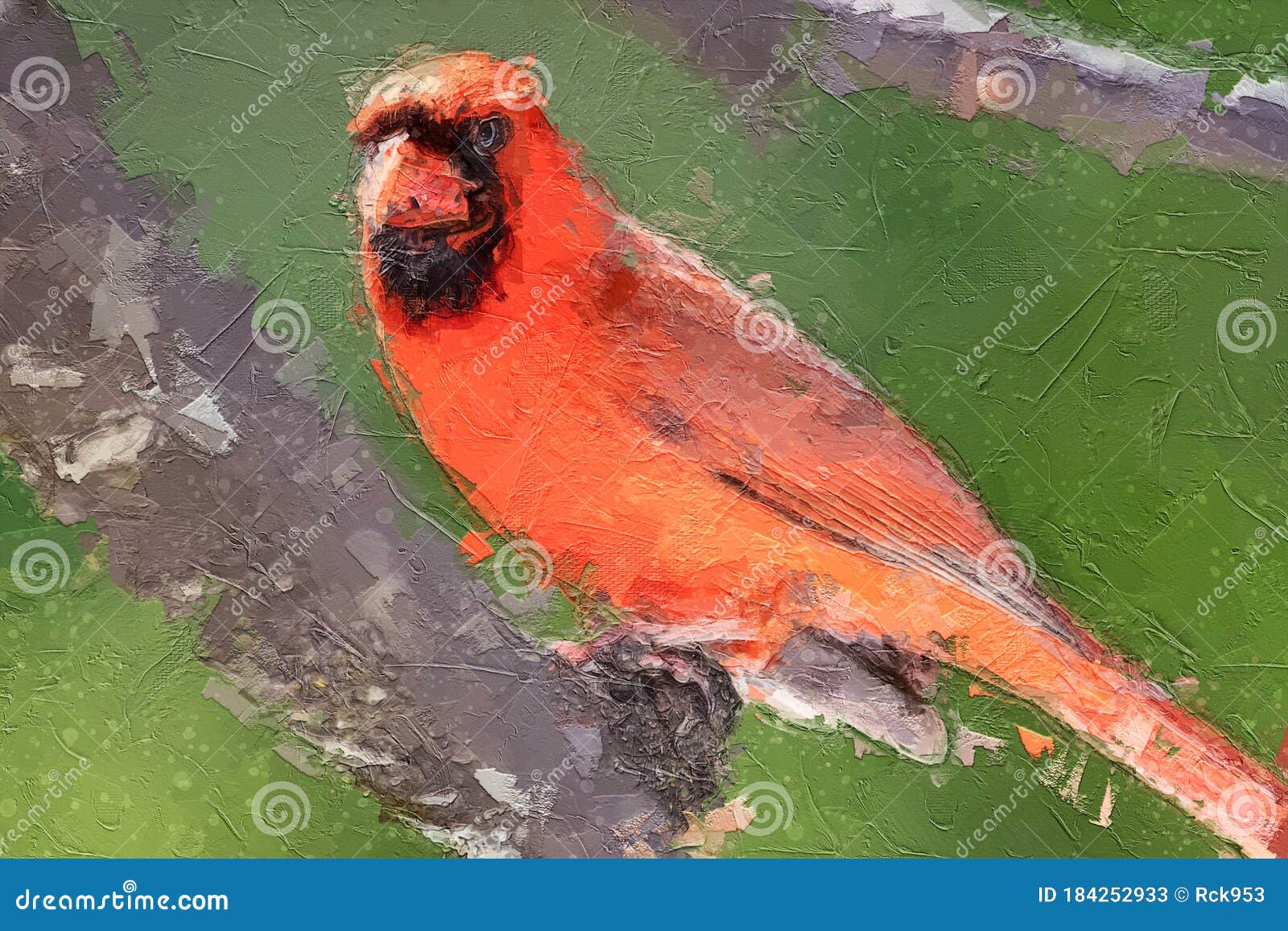 Impressionistic Style Artwork of an Alert Northern Cardinal Perched in ...