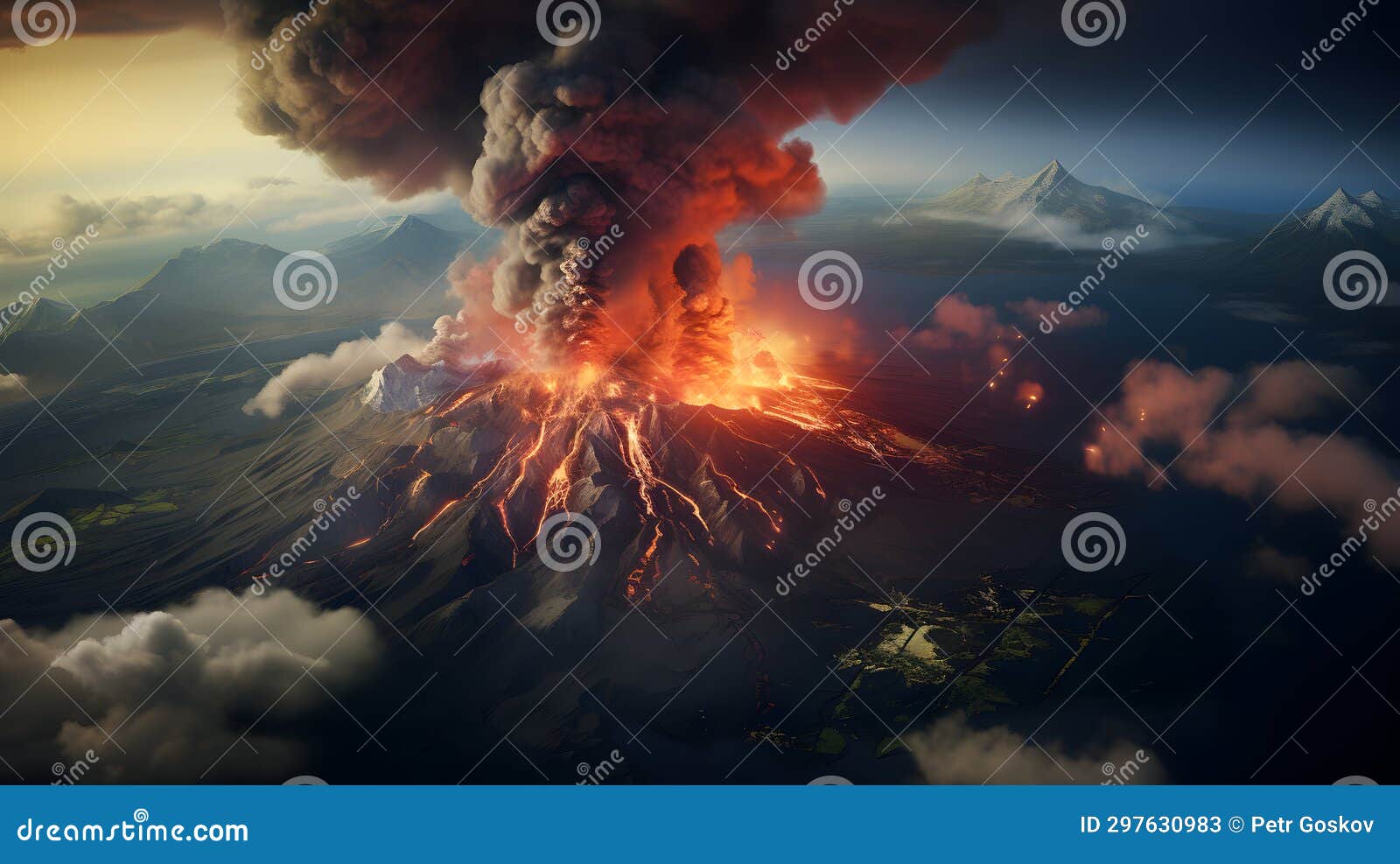 Impressive Aerial View of the Active Volcano Stock Illustration ...