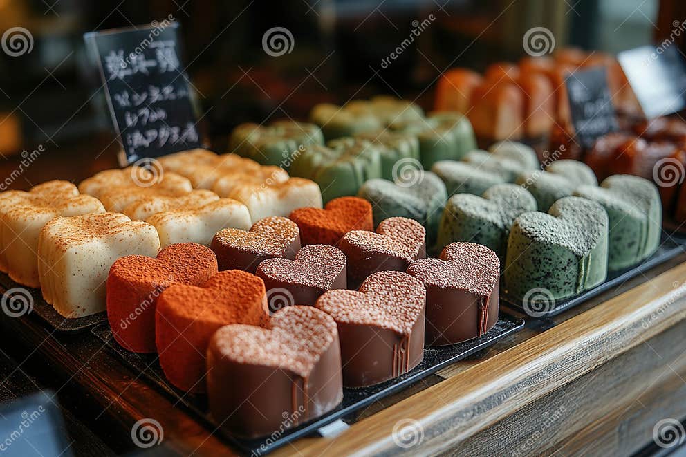 An Impressive Array of Heartshaped Desserts is Artfully Displayed Stock ...