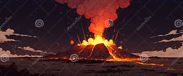 An Impressive Dangerous Volcano Exploding Scene, Anime Manga Art. Stock ...