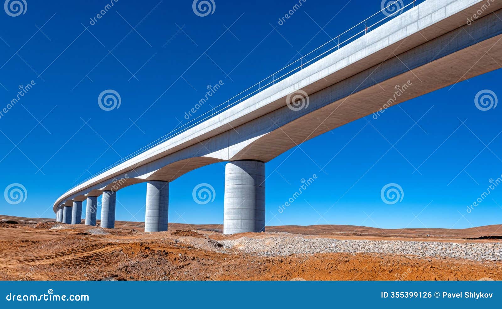 Modern Elevated Bridge Spans Across Arid Landscape Under Clear Blue Sky ...