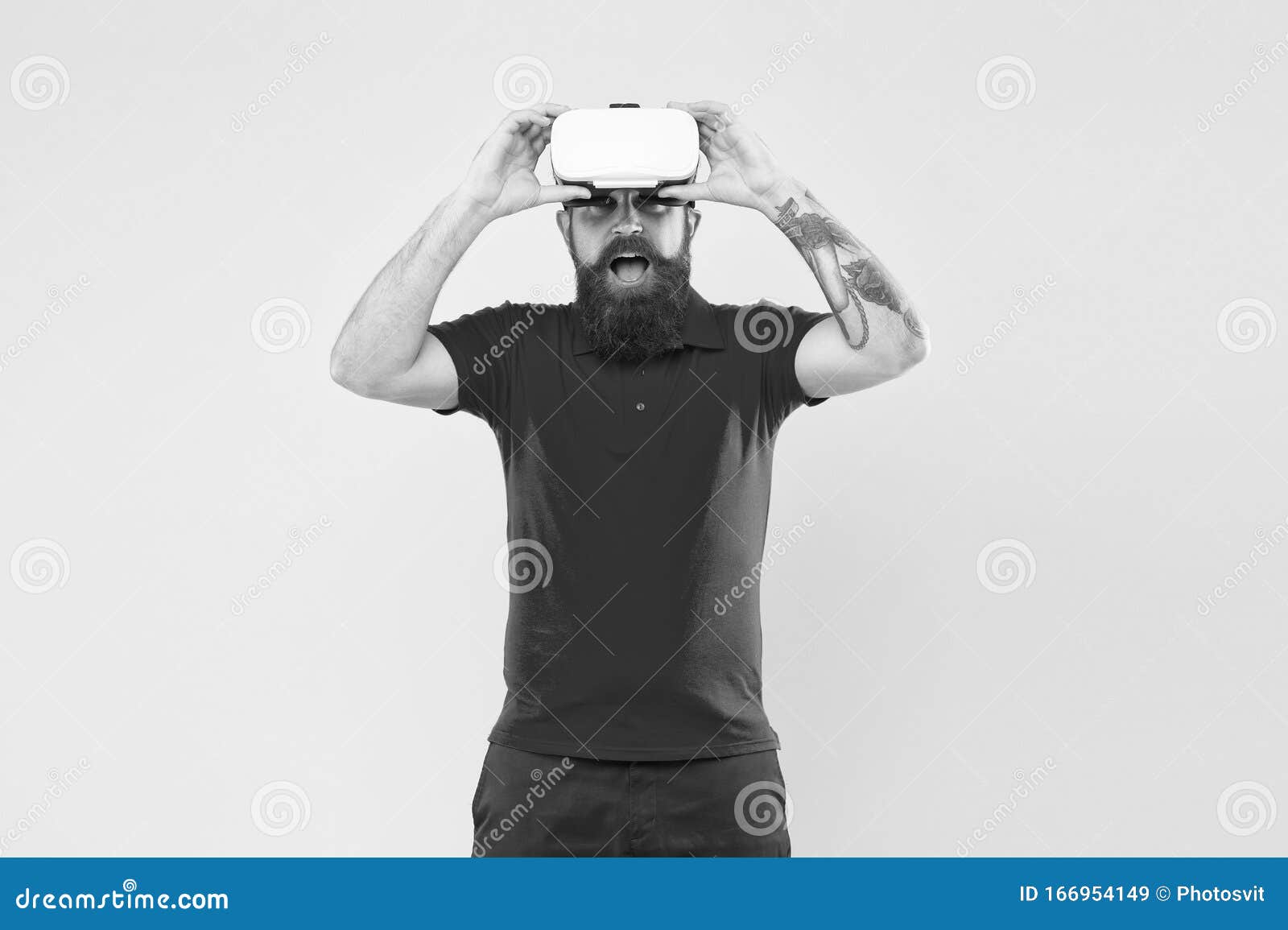Impressive Experience. Man Play Game in VR Glasses. Hipster with ...