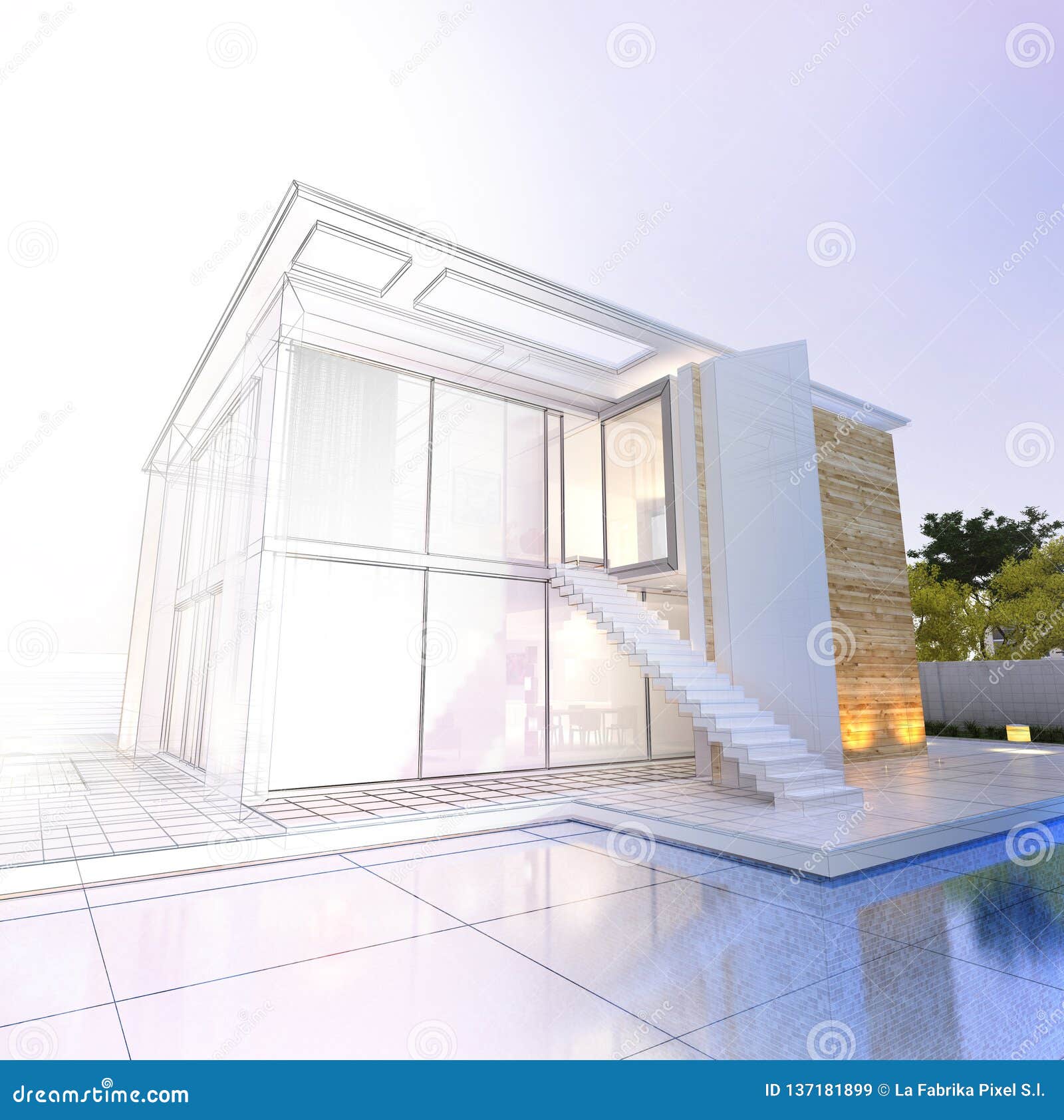 How To Draw A Mansion House With A Swimming Pool