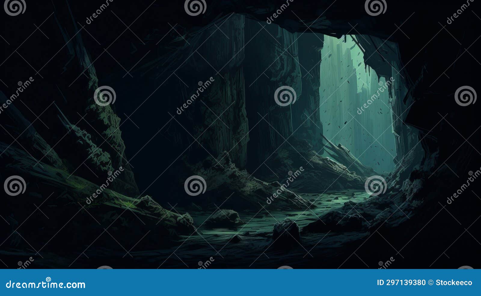 Impressive Panoramic Illustration of a Dark Cave Stock Photo - Image of ...