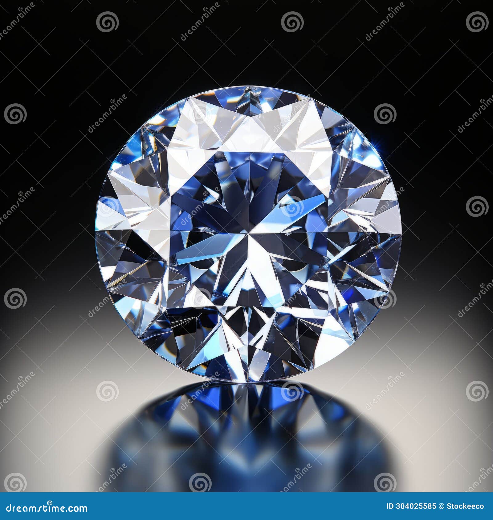 Impressive Round Diamond with Blue Reflection on Dark Surface Stock ...