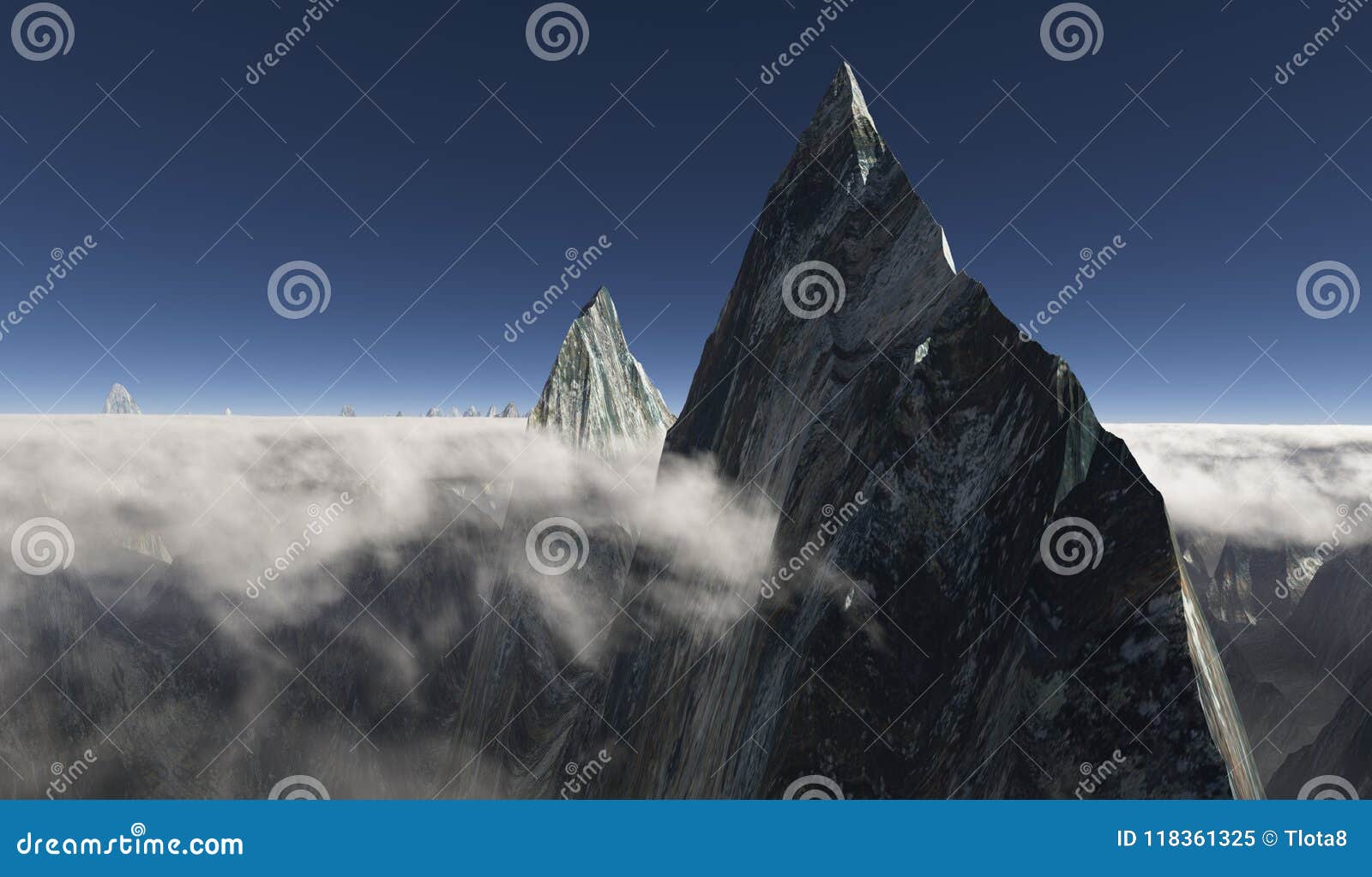 Sharp Peak Surrounded by Low Hanging Clouds and a Second Peak in the ...