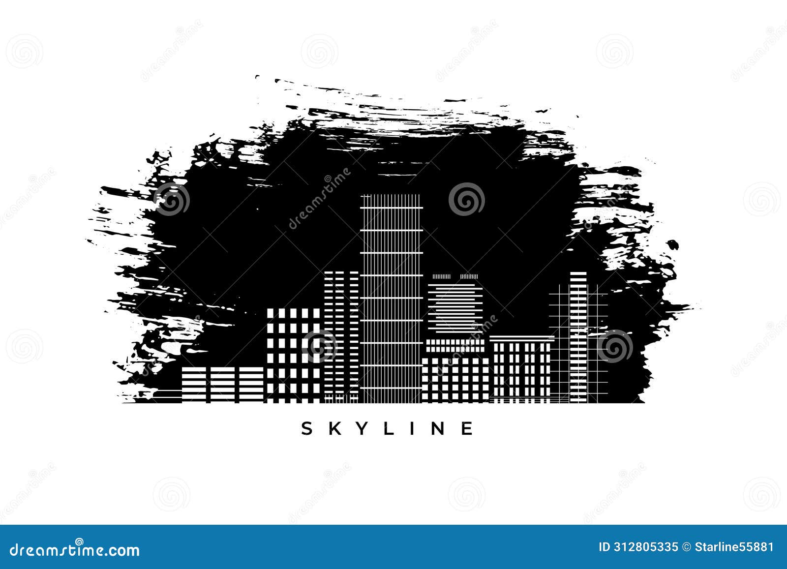 Impressive Skyline Building Banner with Brush Stroke Effect Stock ...