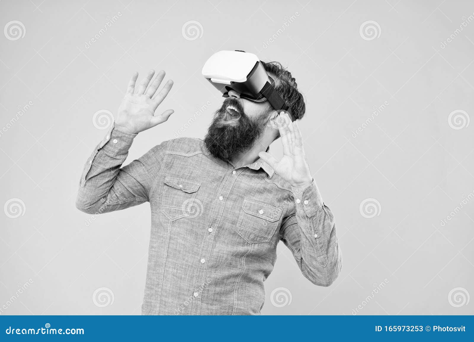 Impressive Visual Effects. Bearded Man Explore Vr. Gamer Concept ...