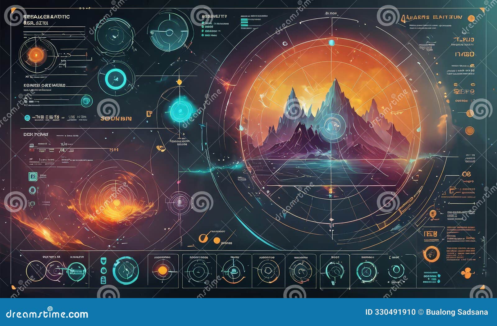 Futuristic Space Station with Map and Stock Illustration - Illustration ...