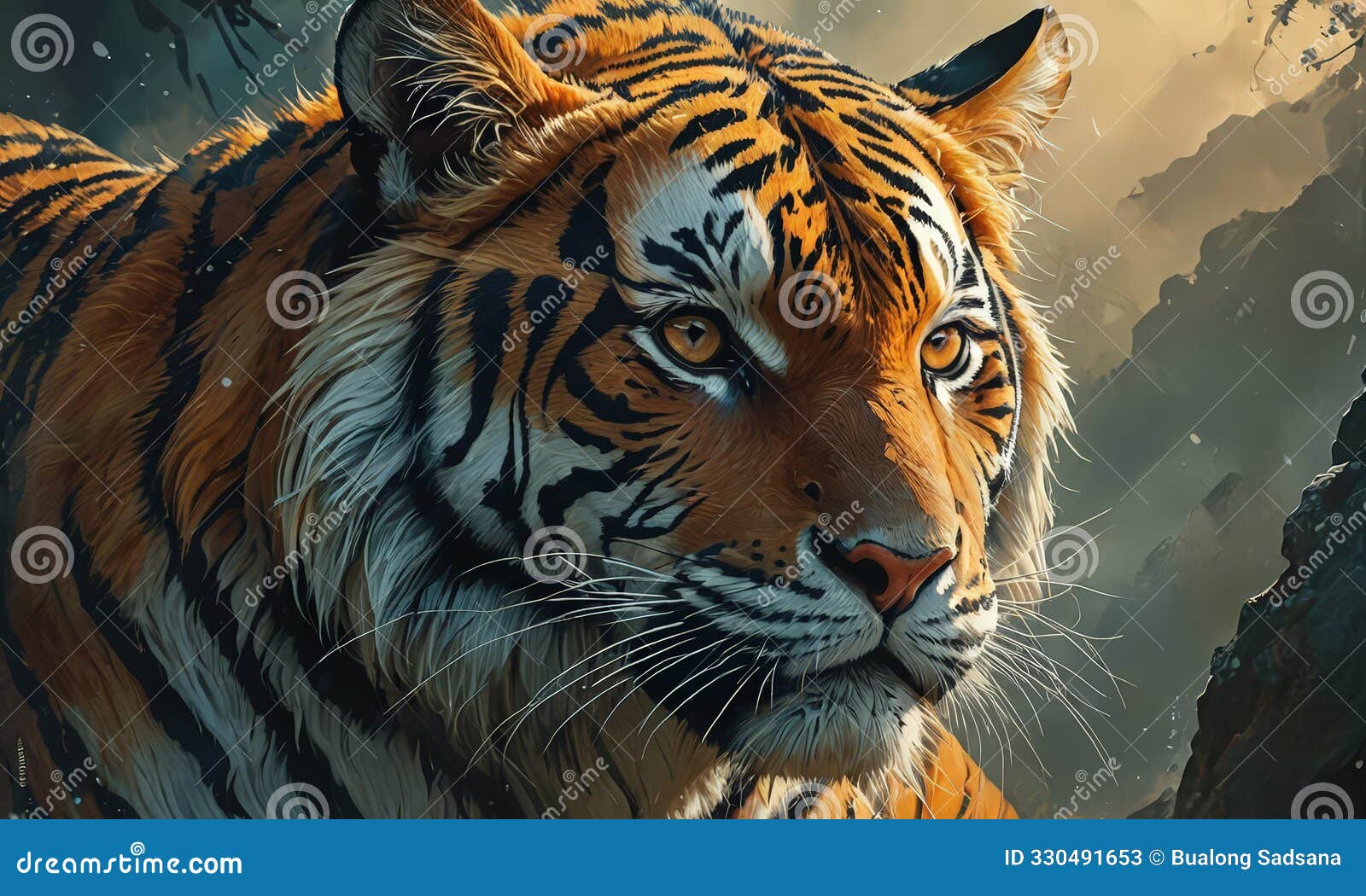 Tiger with Big Head and Very Long Mane Stock Illustration ...