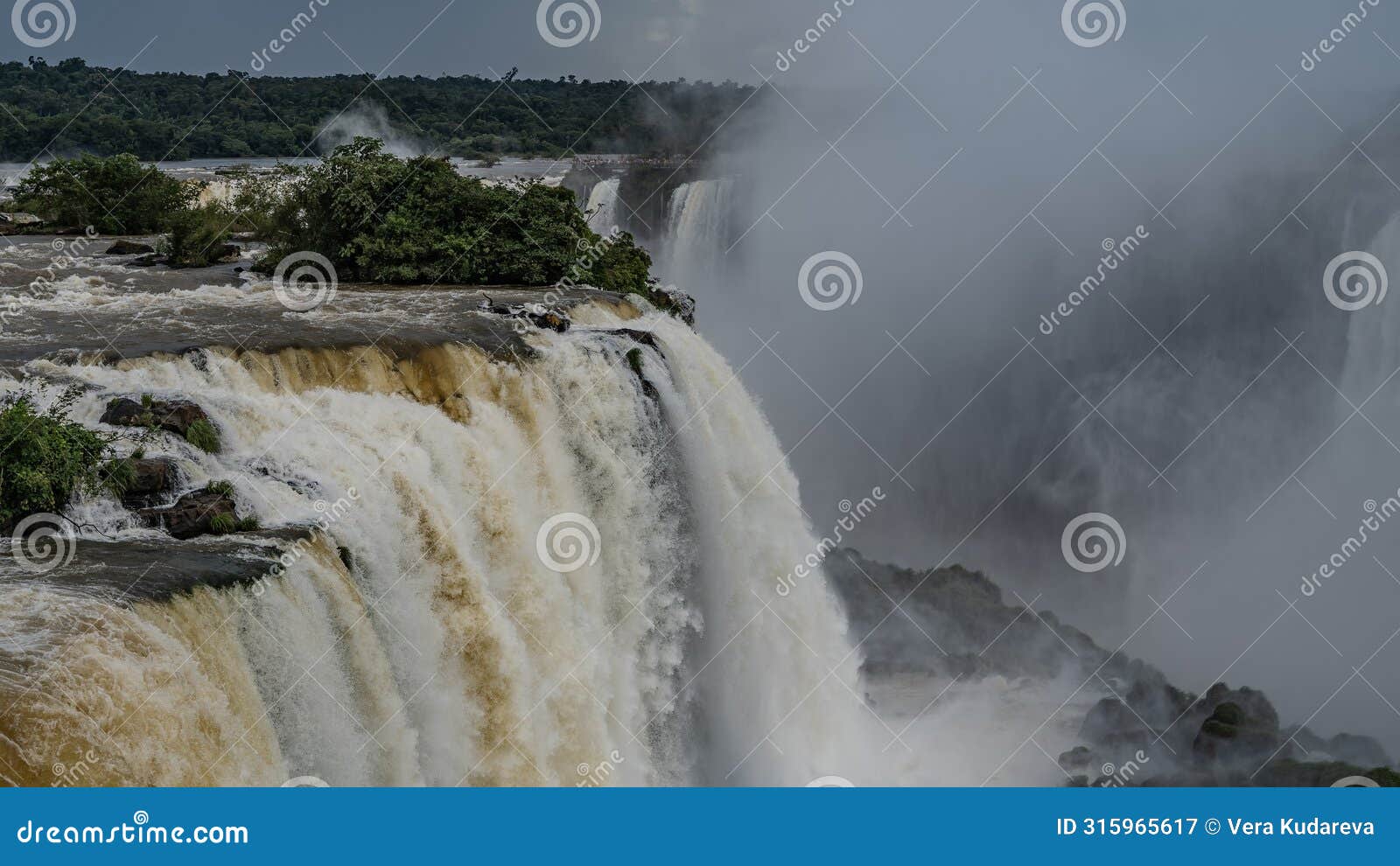 An Impressive Waterfall Landscape. White Foaming Streams Collapse from ...