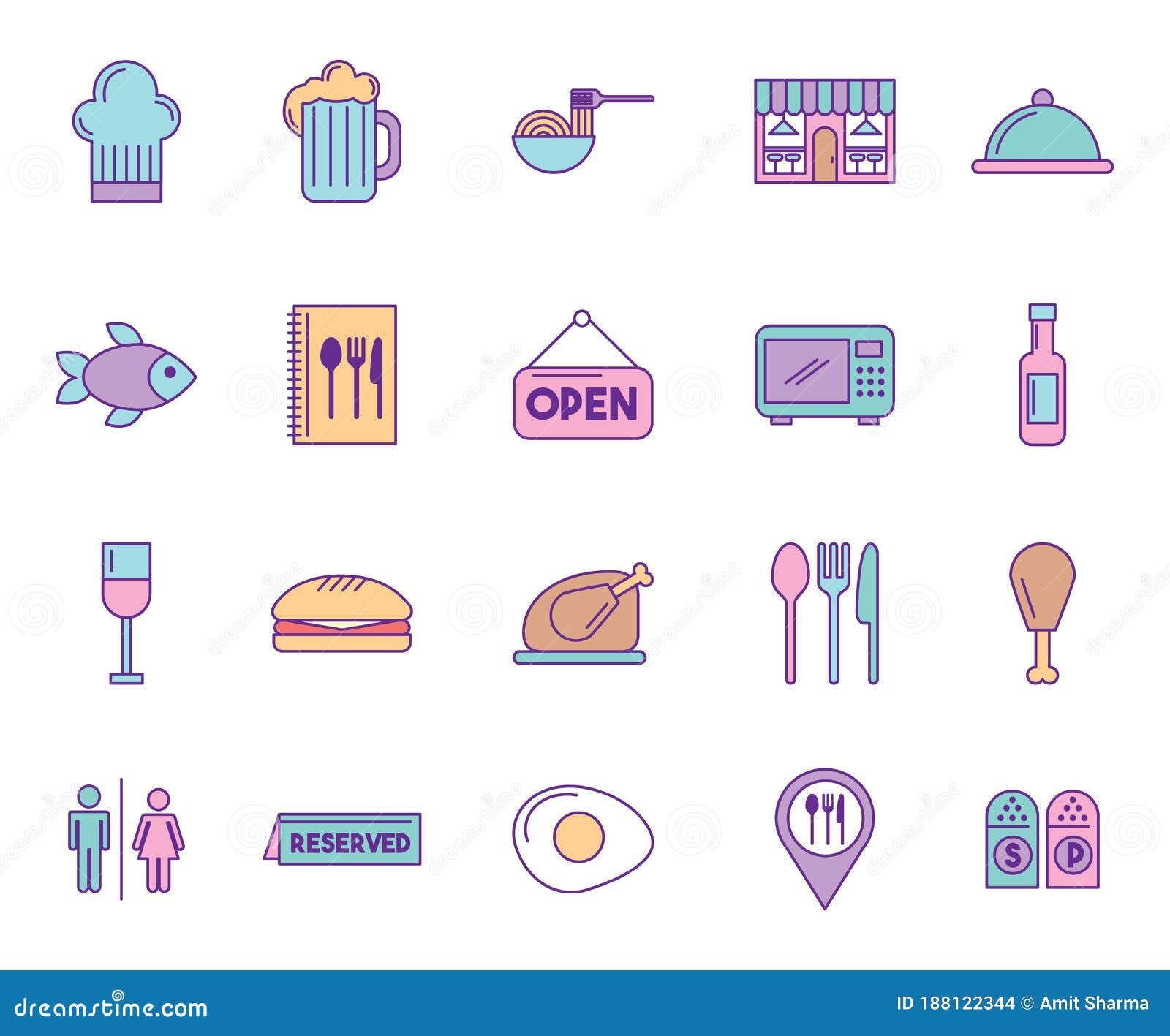 Restaurant, Pub and Bar Icons, Barbecue Sign and Symbol Stock ...