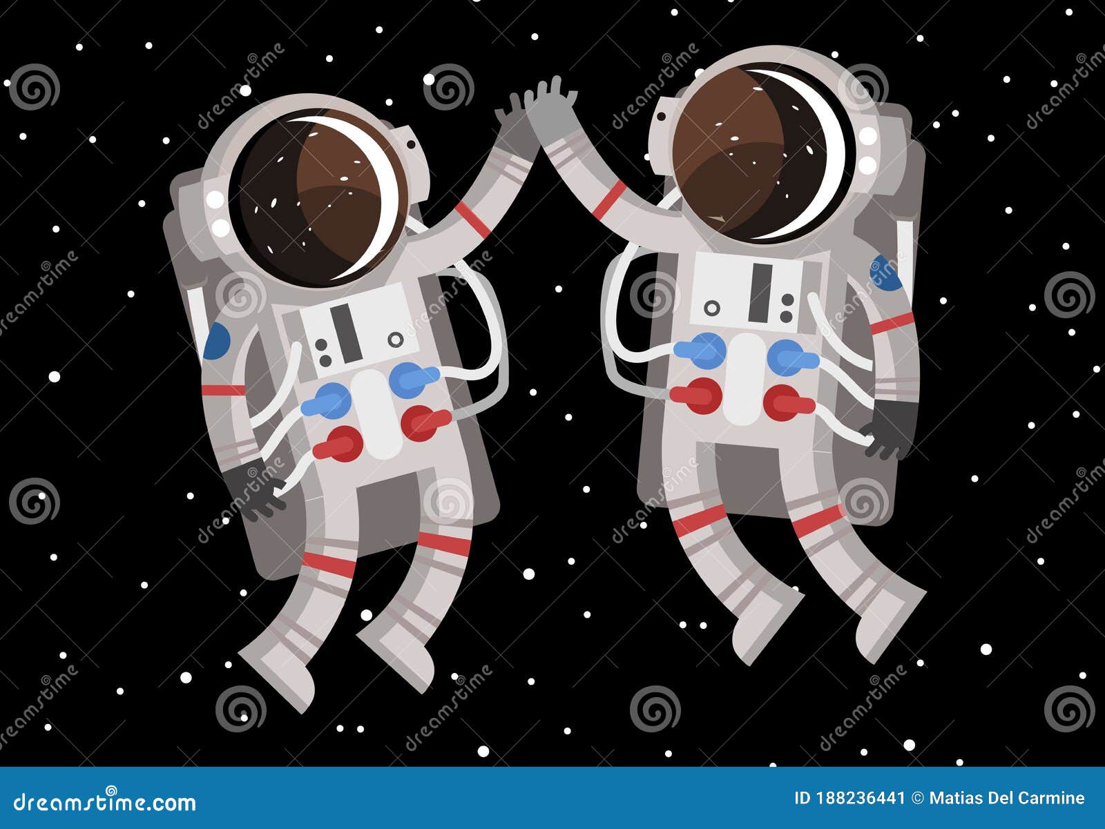 Two Happy Astronauts Floating in Space Stock Illustration ...