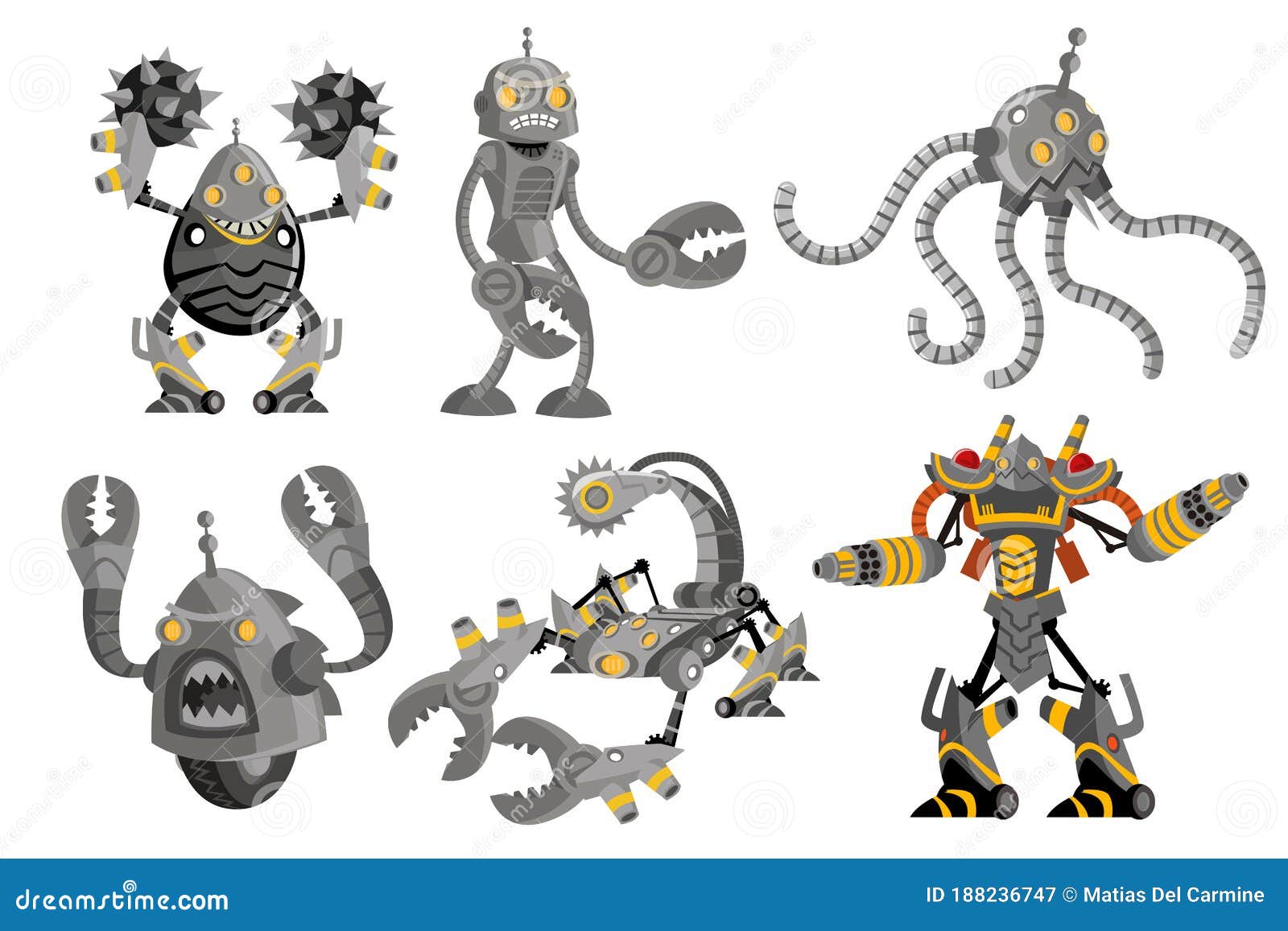 Battle Robots. Cartoon War Machines And Futuristic Soldier Exoskeleton ...