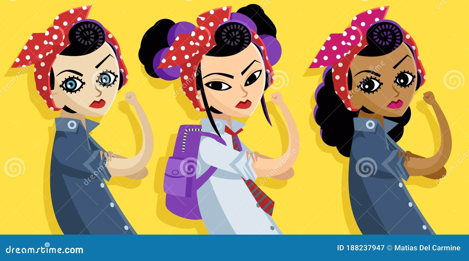 Caucasian Asian and African Feminist Multicultural Girls Stock ...