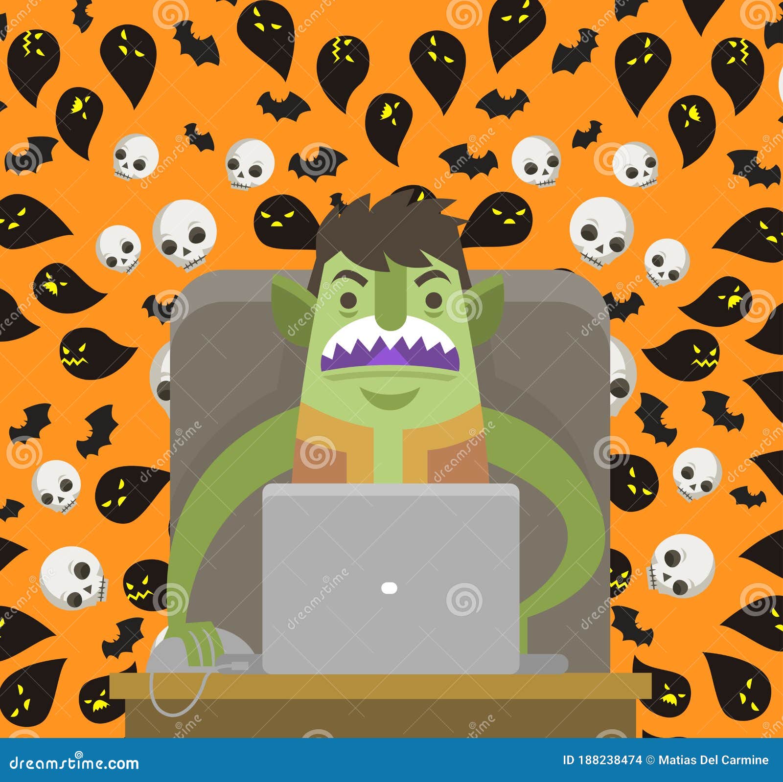 A troll using a computer stock vector. Illustration of humor - 188238474