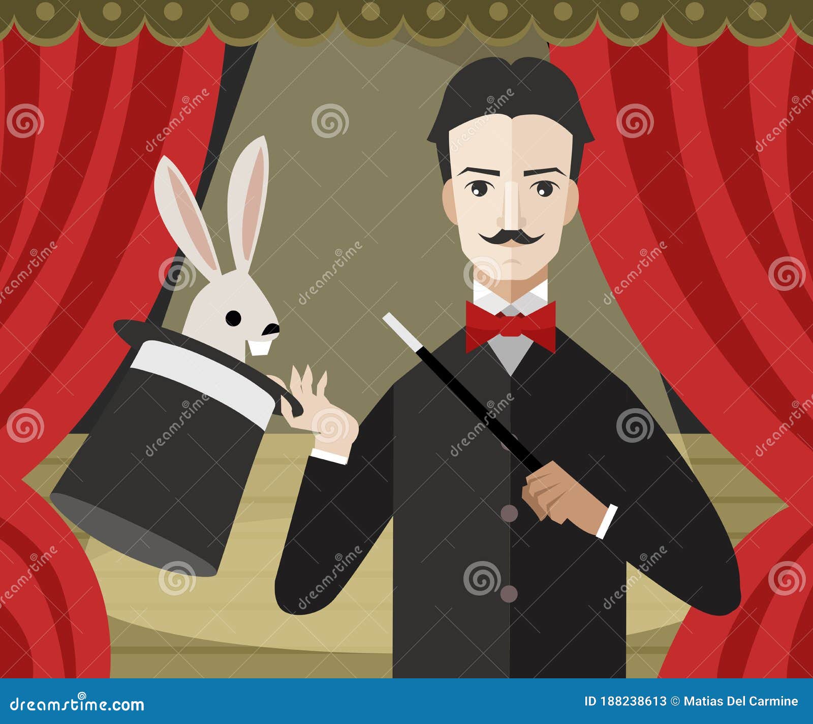 Magician Magic Trick Bunny Rabbit with Top Hat on Theater Stage Stock ...