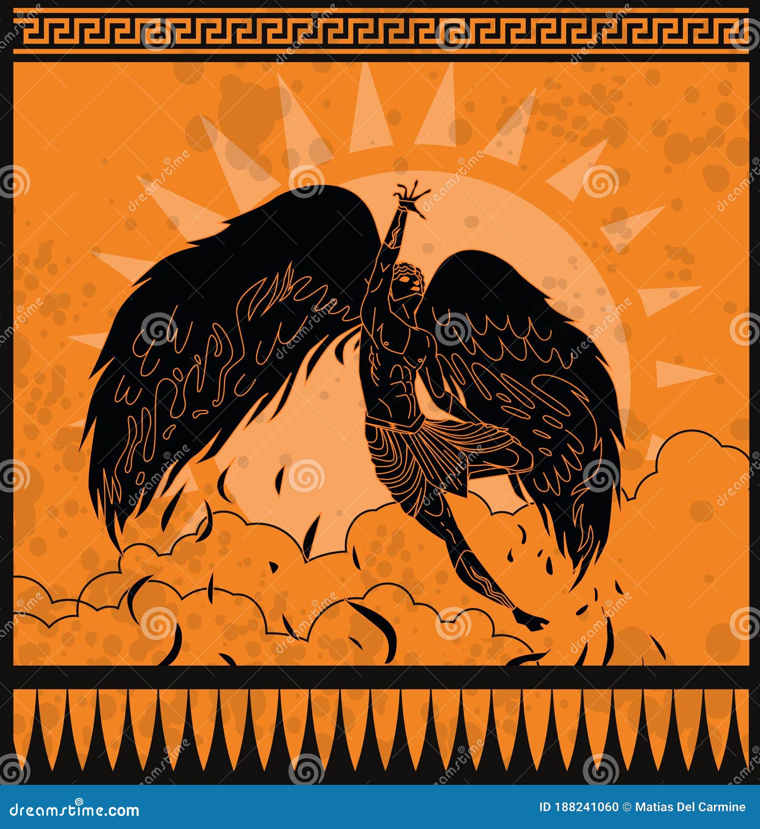 Icarus flying in the sky stock vector. Illustration of heat - 188241060