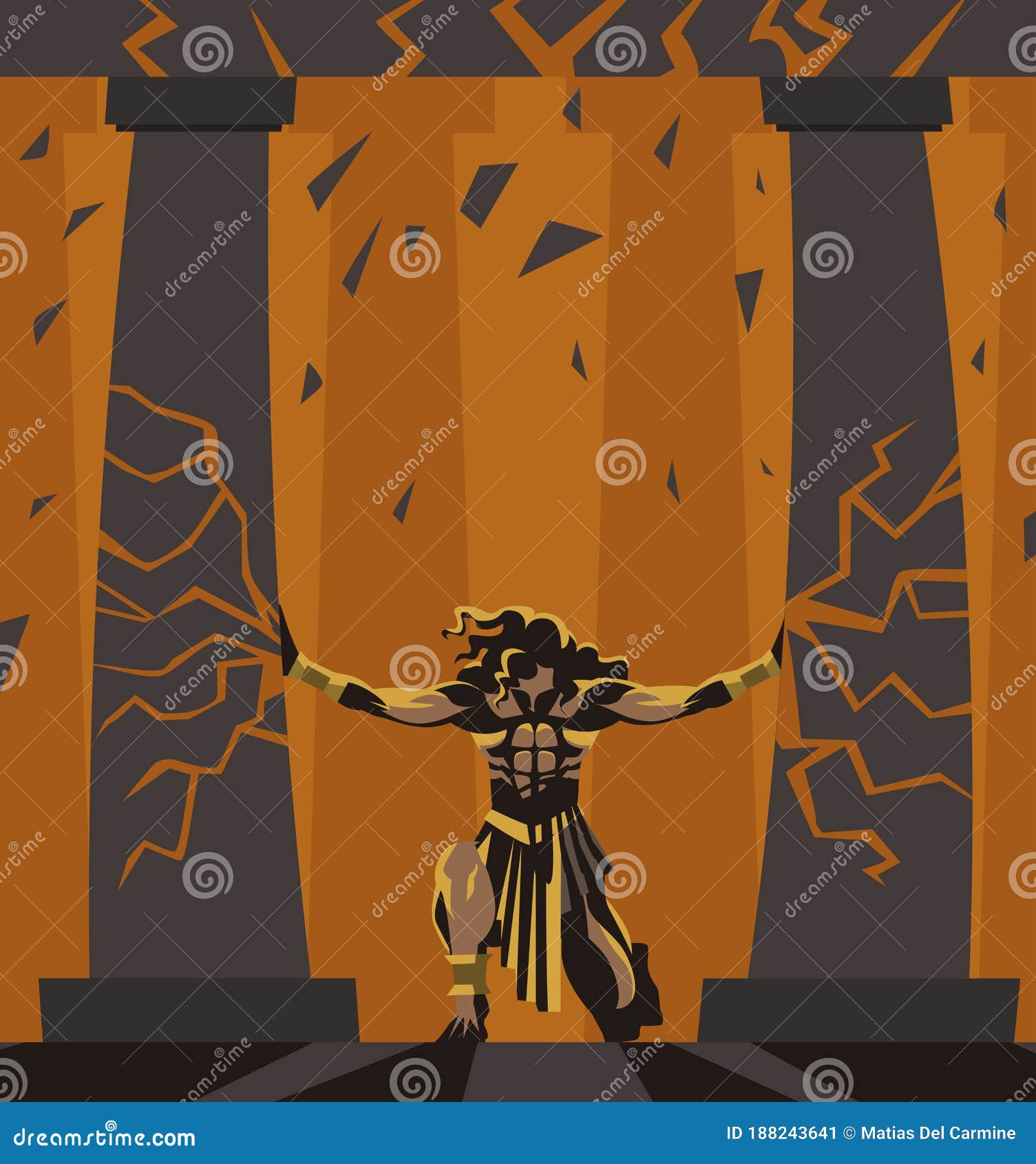 Samson Pushing The Temple Columns Pillars Vector Illustration ...