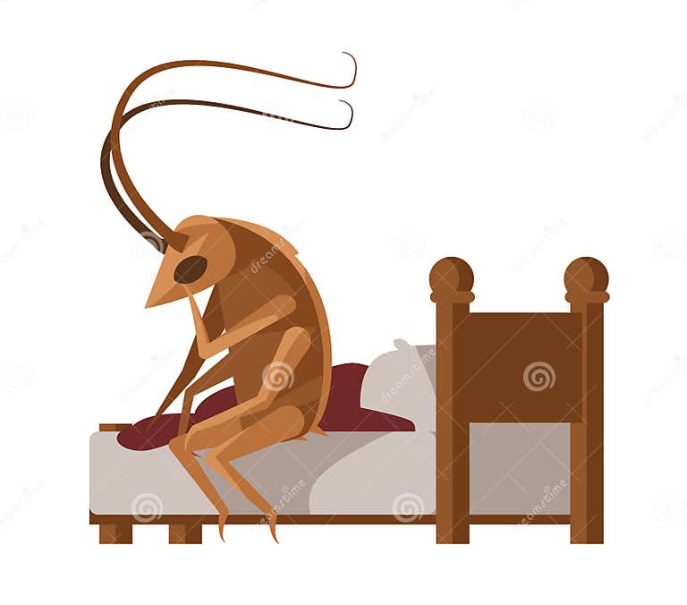 Metamorphosis Sad Cockroach on Bed Stock Illustration - Illustration of ...