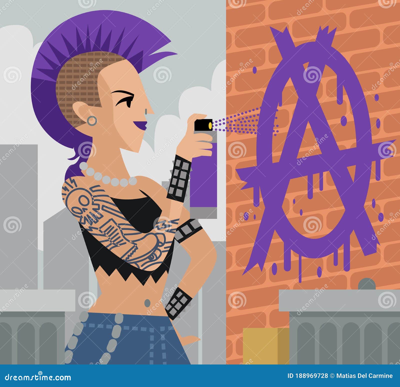 Woman Girl Punk Painting a Wall with Spray Can Stock Vector ...