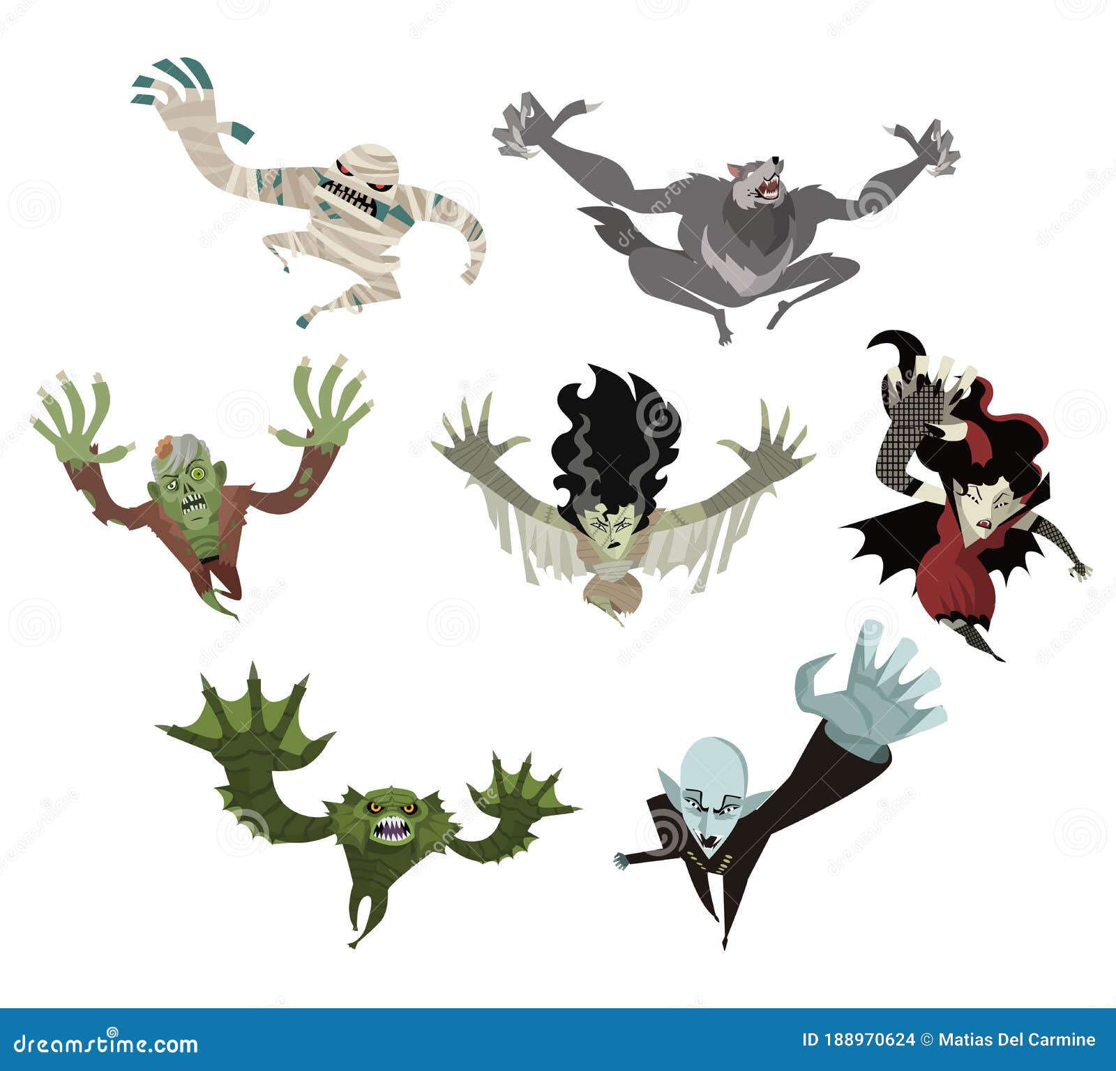 Classic Monsters Flying Creatures Collection Stock Vector ...