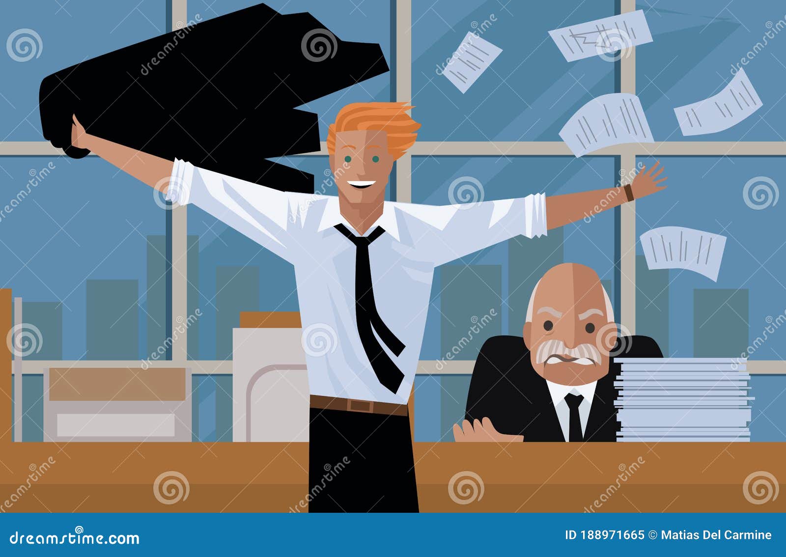Happy man quitting his job stock vector. Illustration of life - 188971665