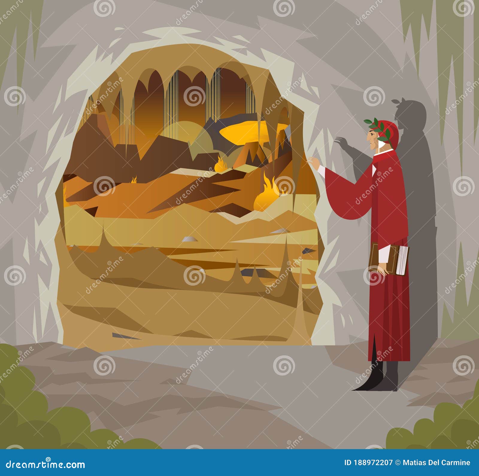 Great Italian Poet In Hell With Greek Ghost Cartoon Vector ...