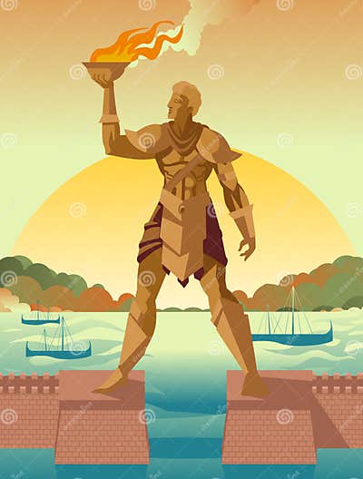 Rhodes Colossus Statue in the Sea Gate Stock Vector - Illustration of ...