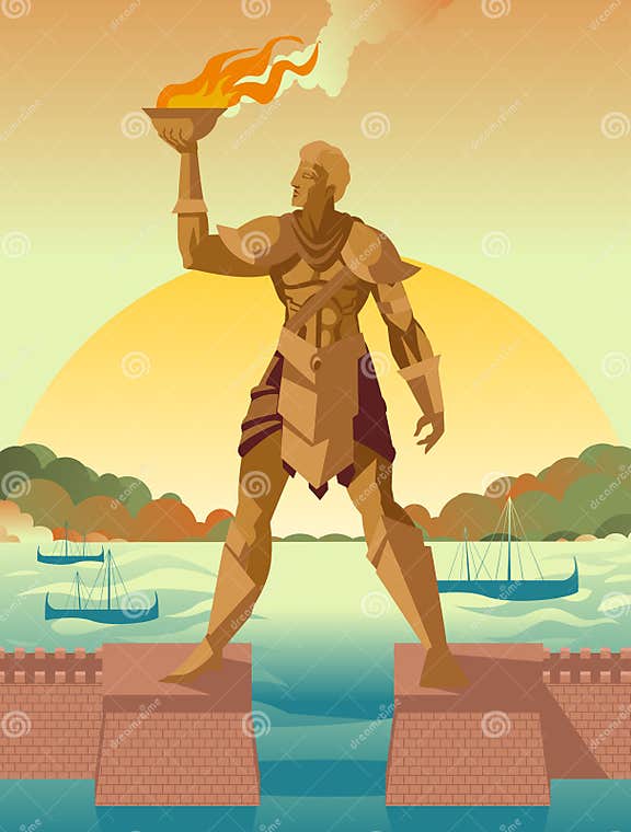 Rhodes Colossus Statue in the Sea Gate Stock Vector - Illustration of ...