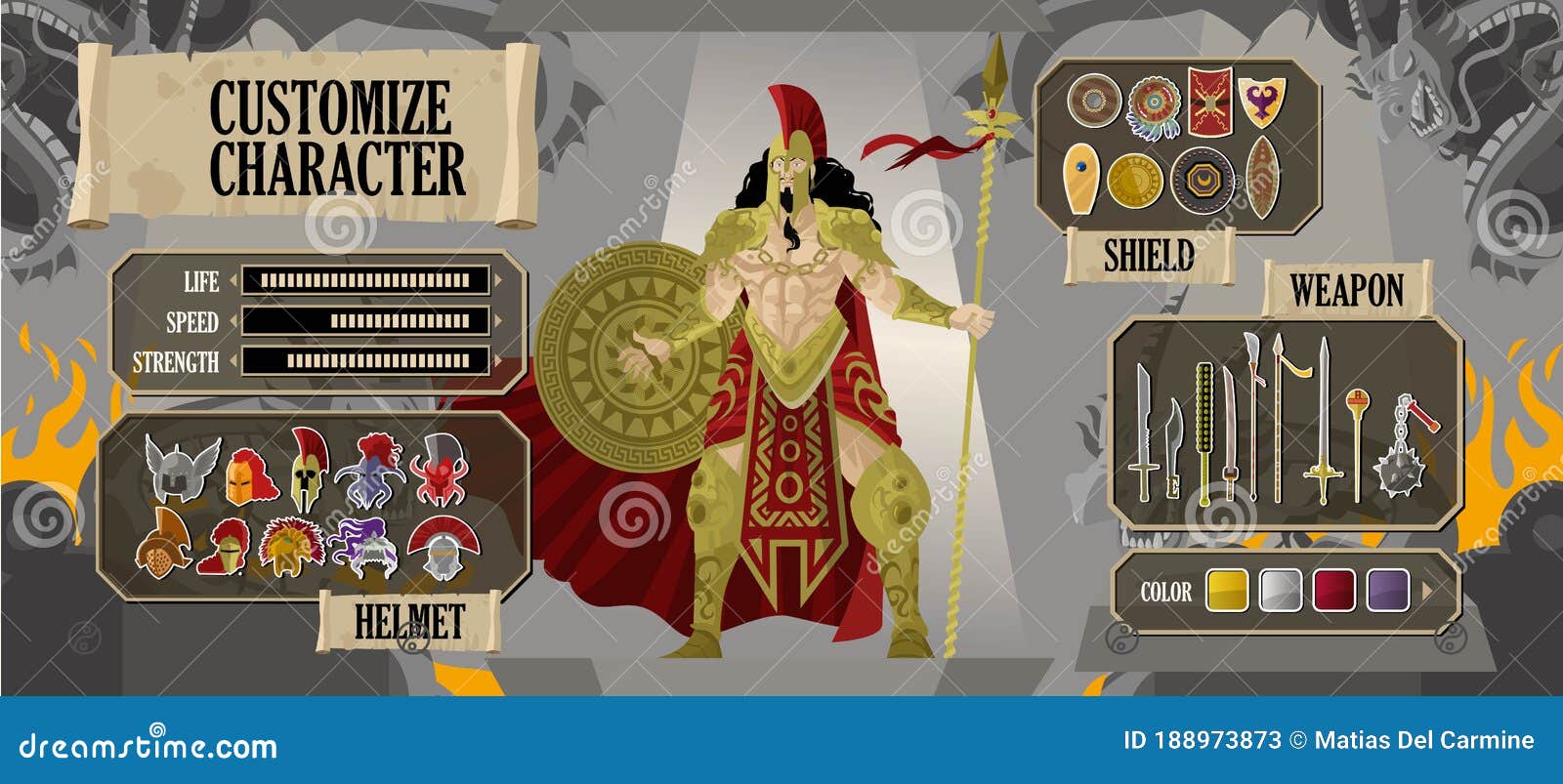 Videogame Ui Customize Spartan Character Screen Stock Vector ...